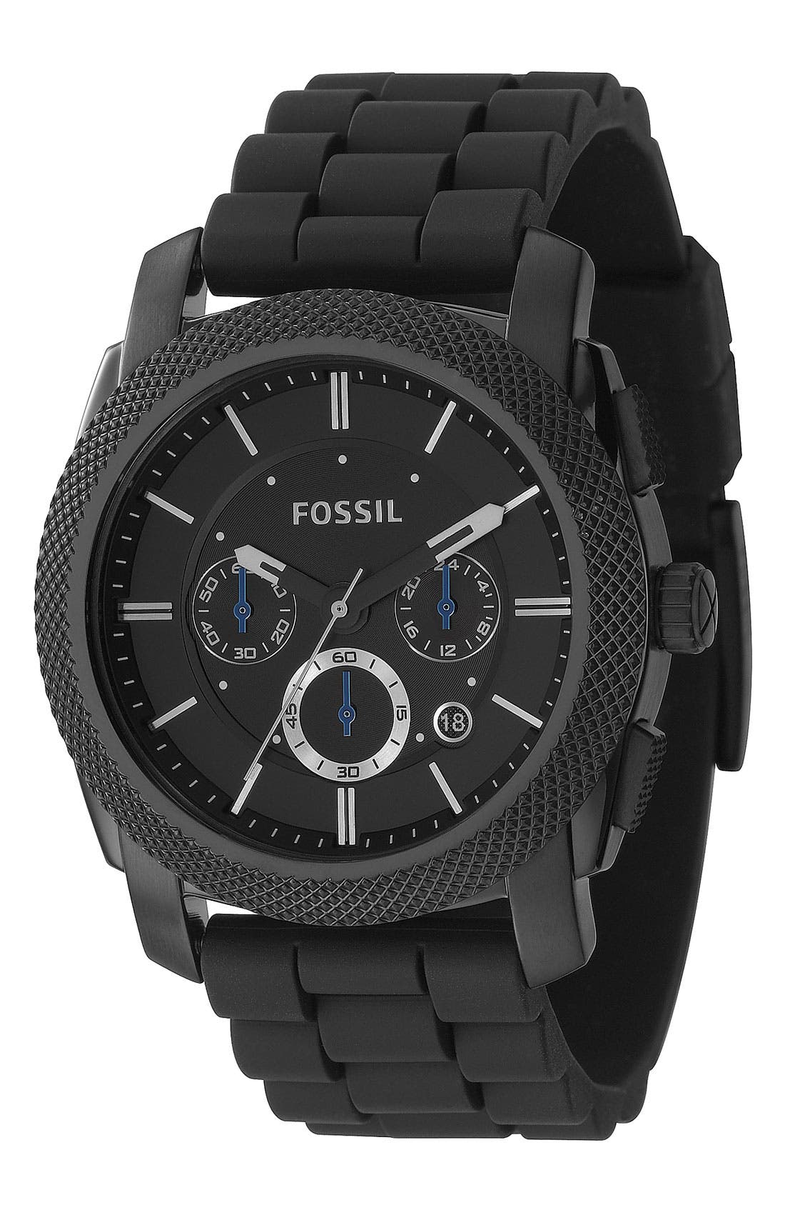 Fossil 'Machine' Chronograph Silicone Strap Watch, 45mm | Nordstrom