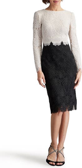 Tadashi Shoji Colorblock Long Sleeve Corded Lace Cocktail Dress | Nordstrom