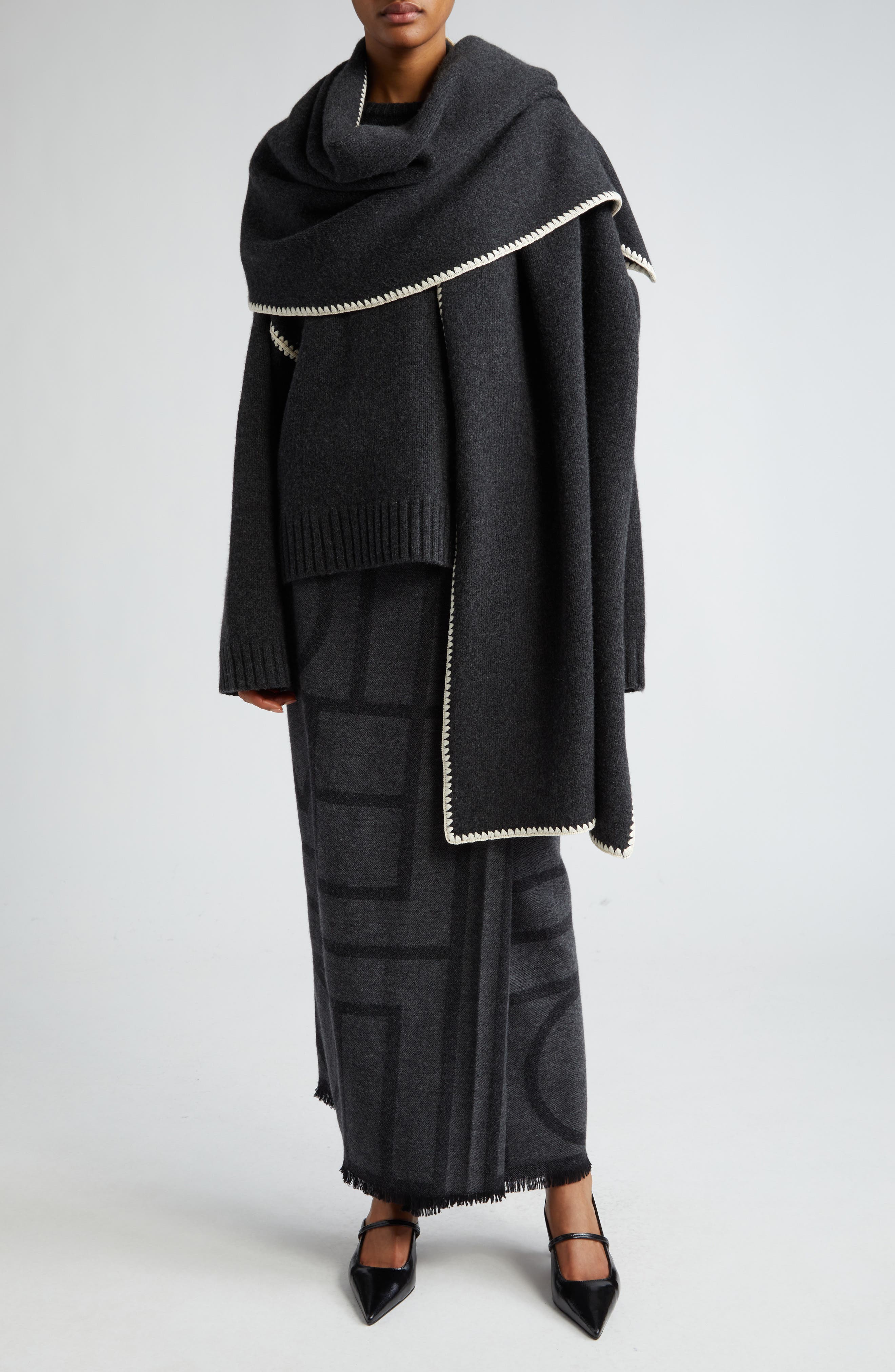 TOTEME Shell Stitch Trim Wool, Cashmere & Cotton Sweater | Nordstrom