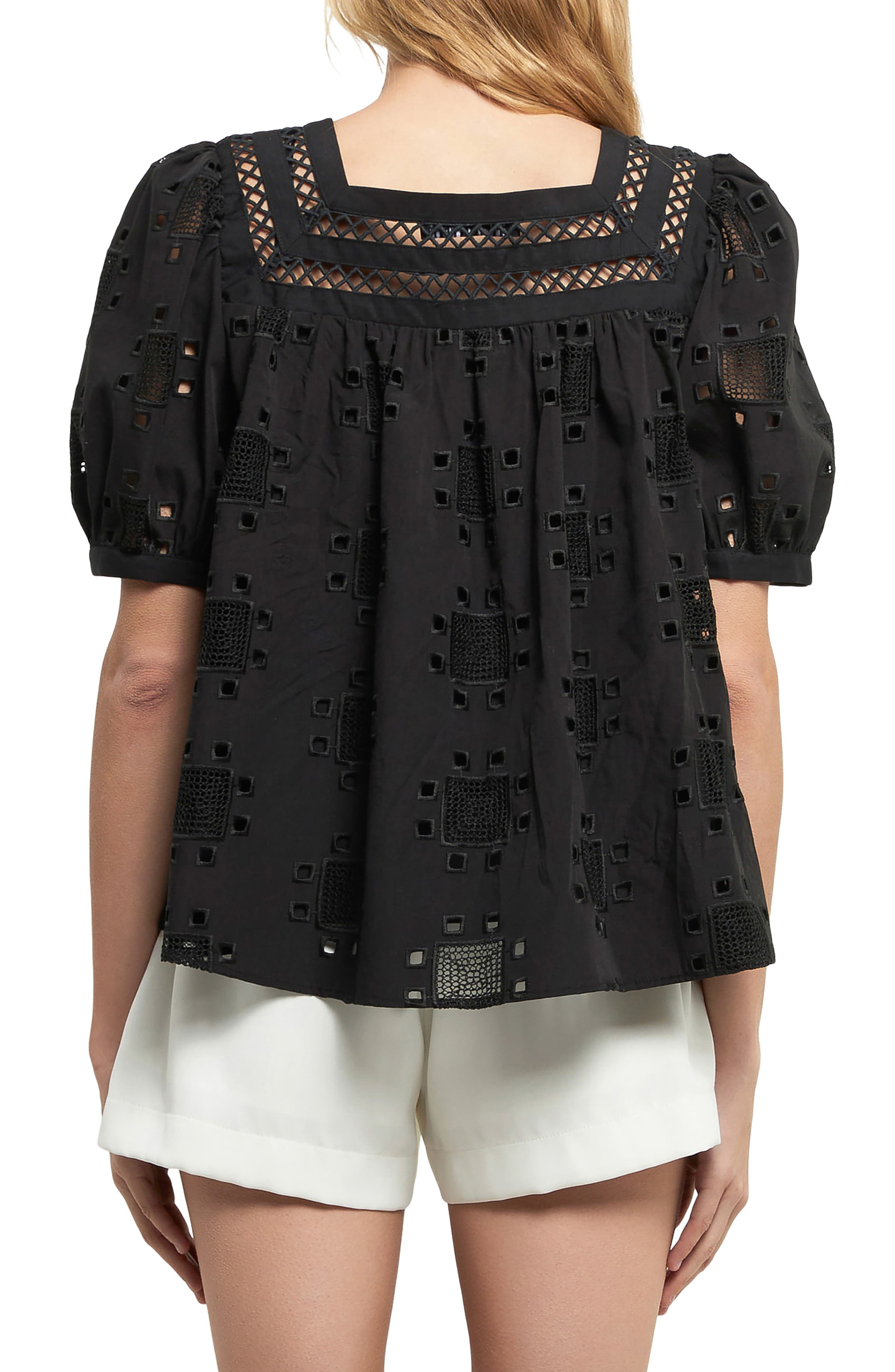English Factory Eyelet Puff Sleeve Top | Nordstrom