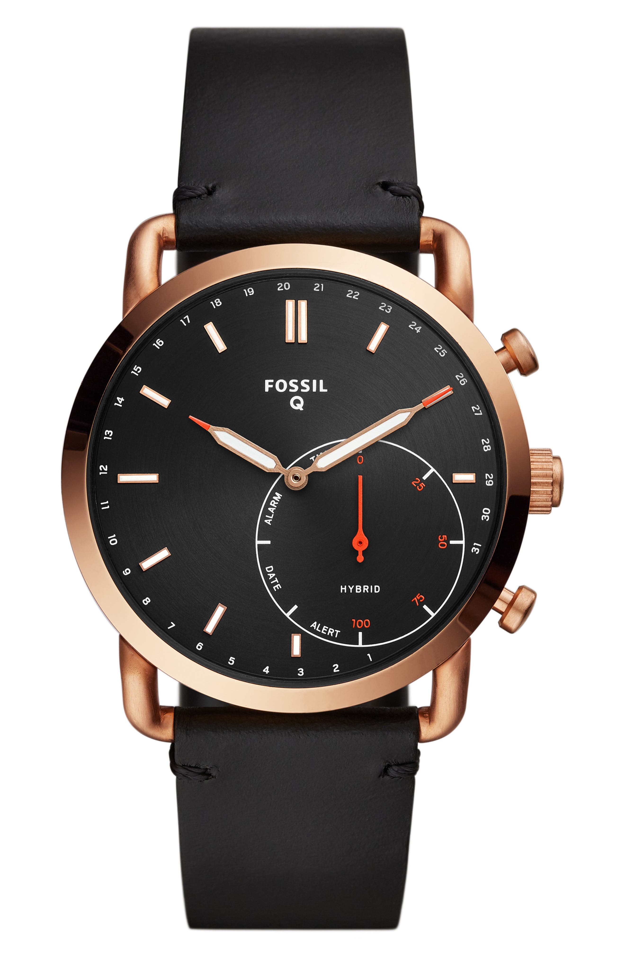 Fossil Q Commuter Leather Strap Hybrid Smart Watch, 42mm | Nordstrom
