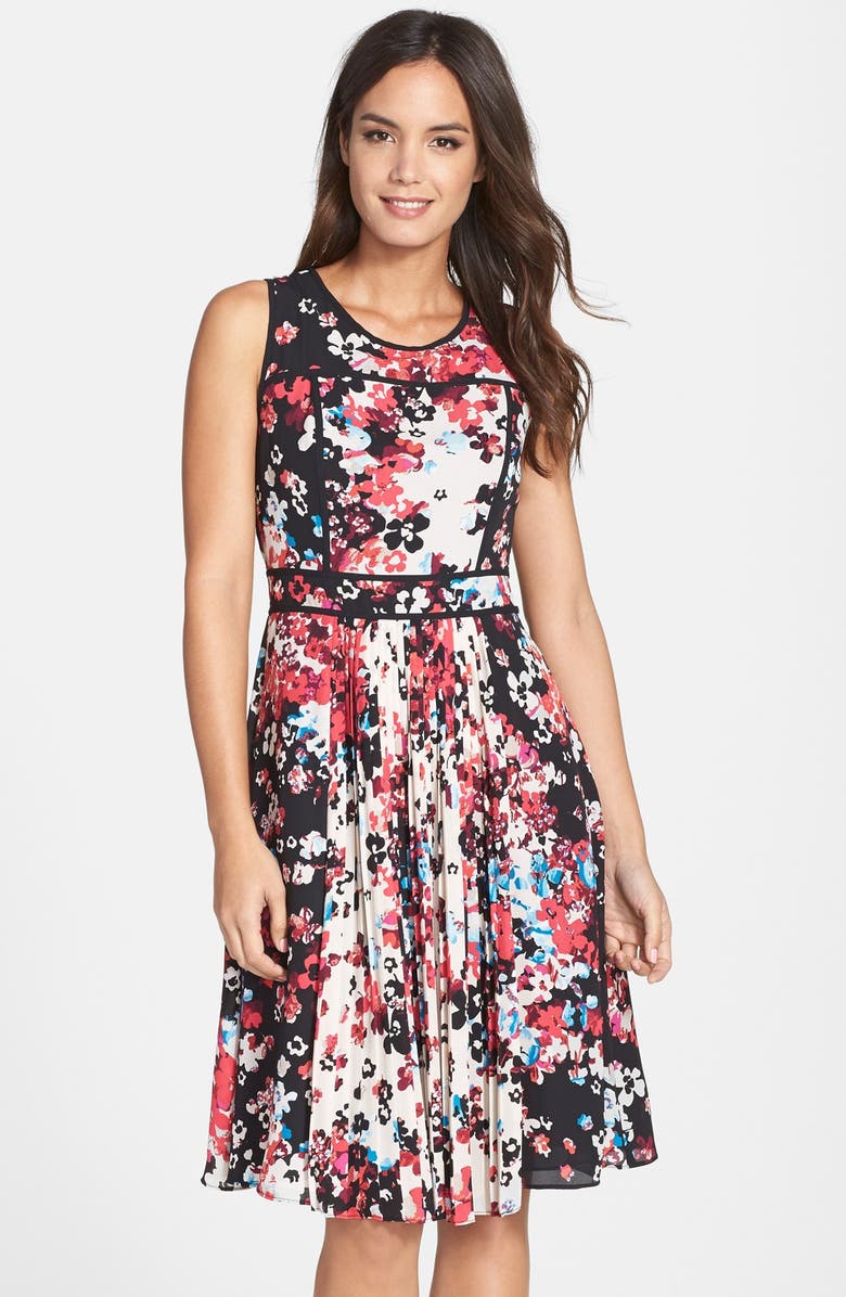 Adrianna Papell Floral Print Pleated Fit And Flare Dress Nordstrom