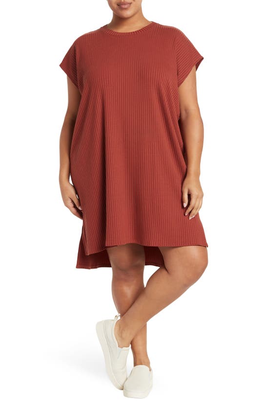 Eileen Fisher Crewneck Rib Dress In Deep Terra Cota | ModeSens