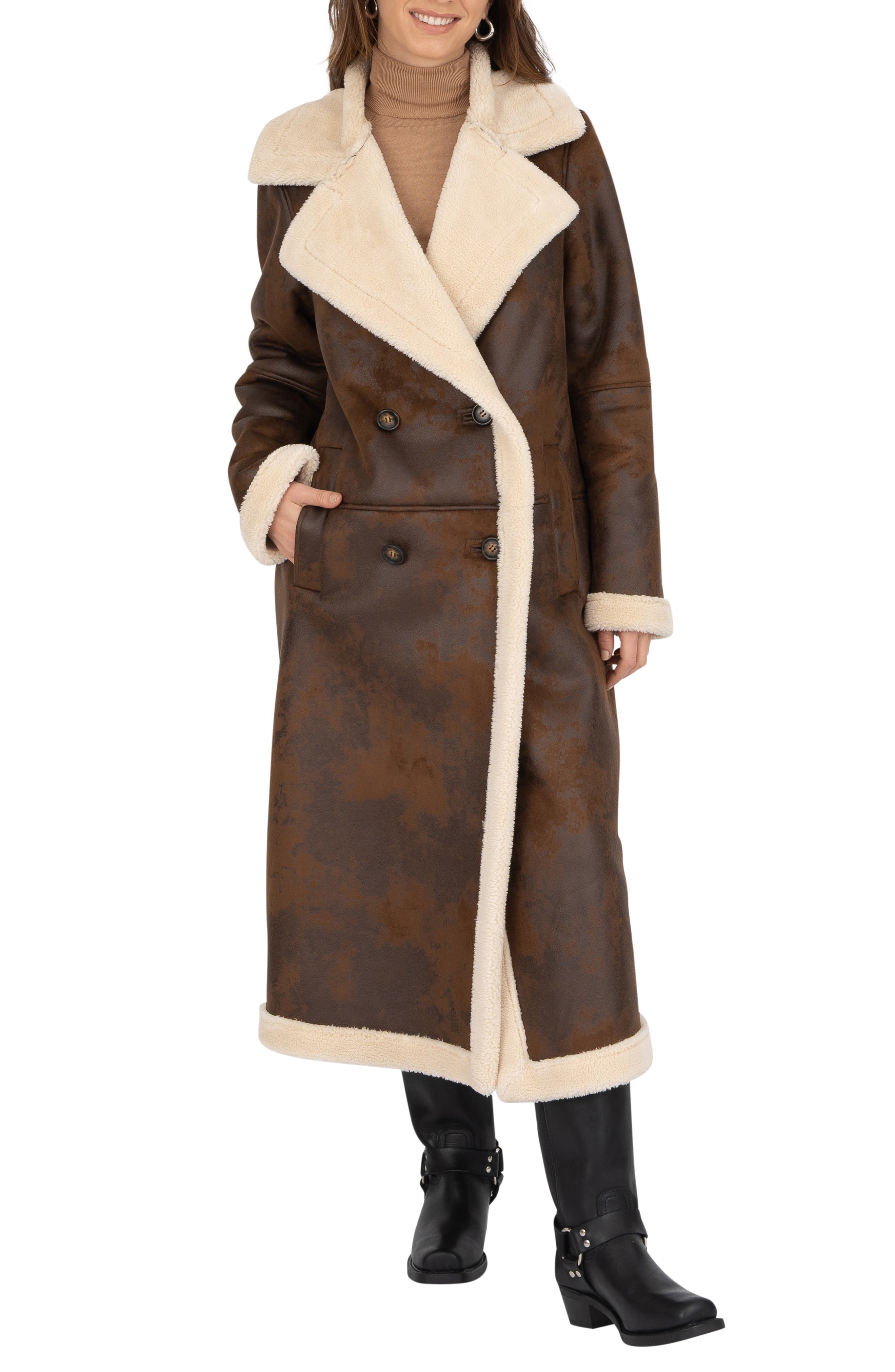 Frye Faux Shearling Double Breasted Trench Coat | Nordstromrack