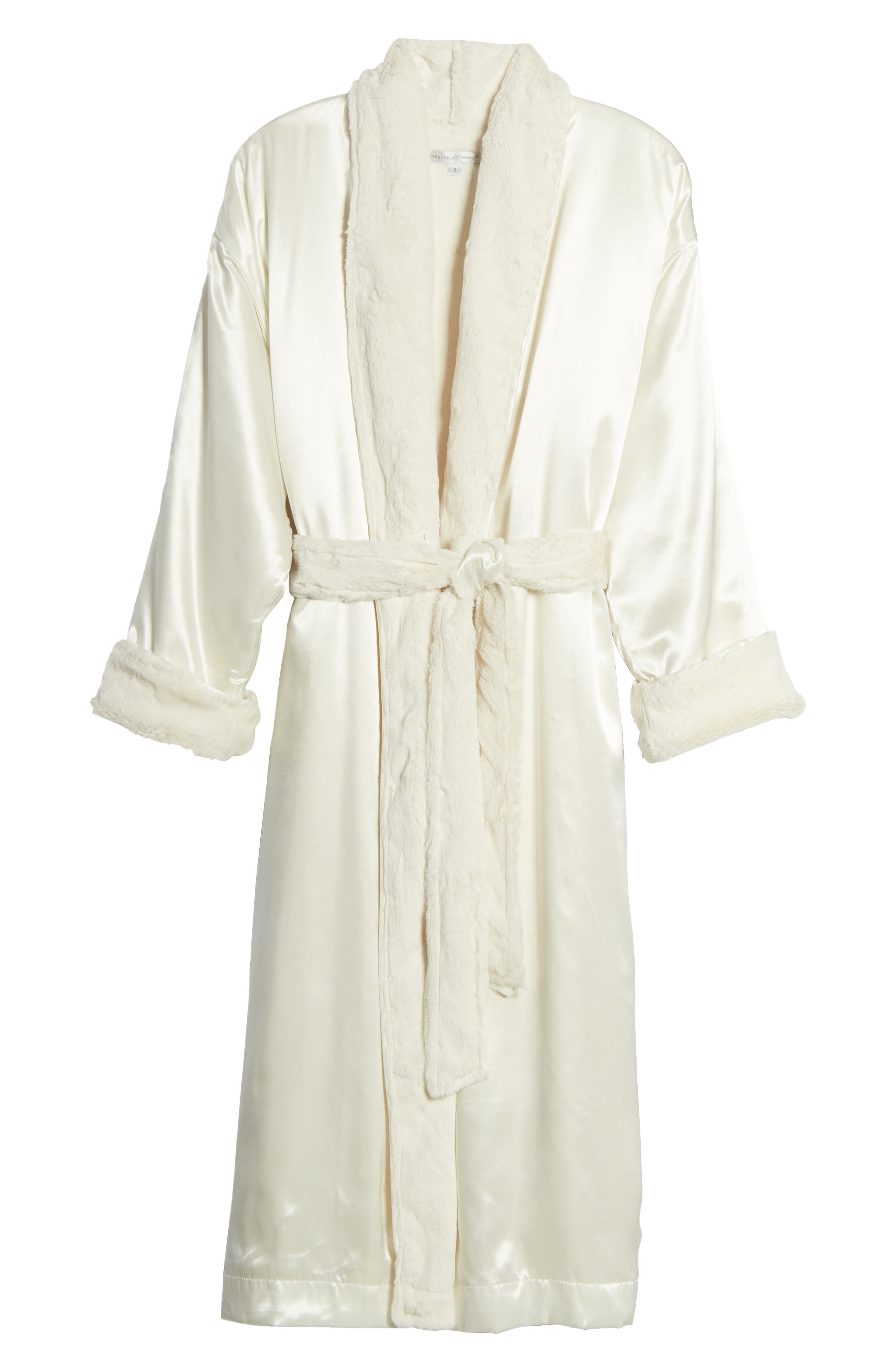 Giraffe at Home Faux Fur & Satin Robe | Nordstrom