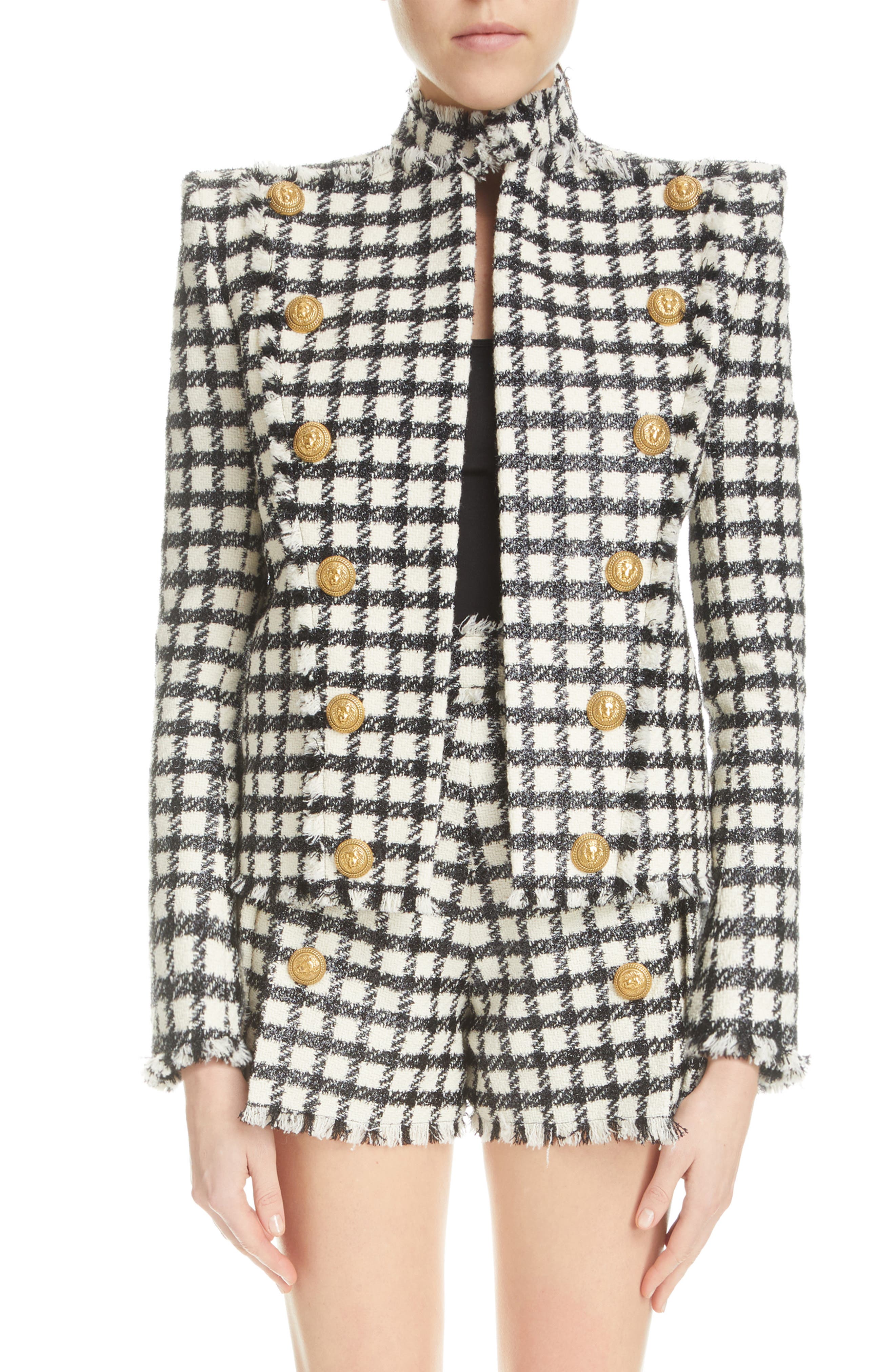 Balmain Check Raw Edge Wool Blend Tweed Jacket | Nordstrom