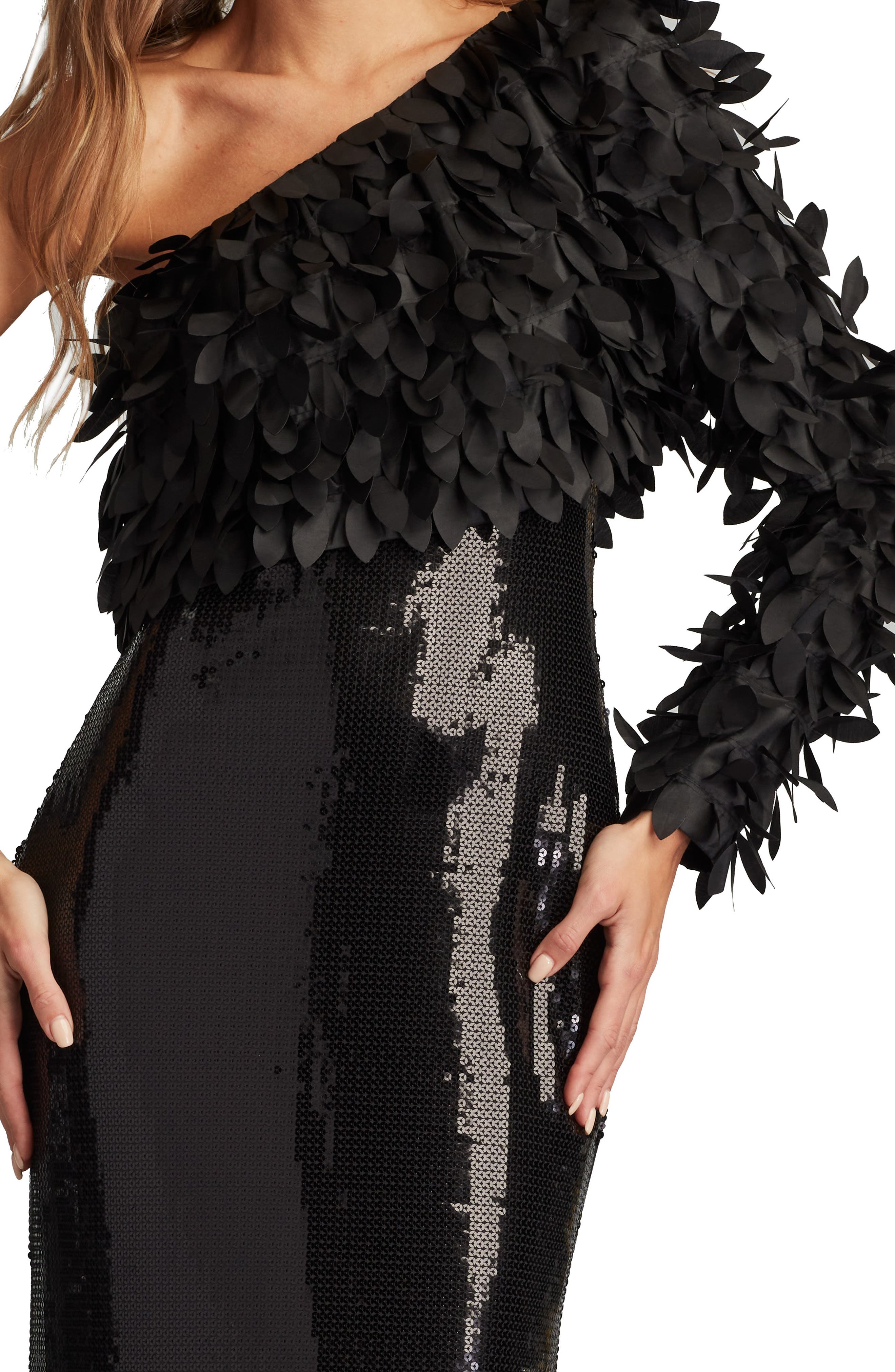 SHO by Tadashi Shoji Sequin Appliqué One-Shoulder Single Long Sleeve ...