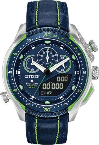 Citizen Pro Master Eco-Drive Leather Strap Watch, 46mm | Nordstromrack