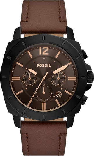 Fossil Privateer Chronograph Quartz Leather Strap Watch, 45mm ...