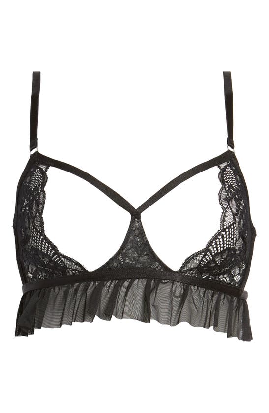 Hunkemoller Ellen Maid Lace Mesh Open Cup Bralette In Caviar Modesens
