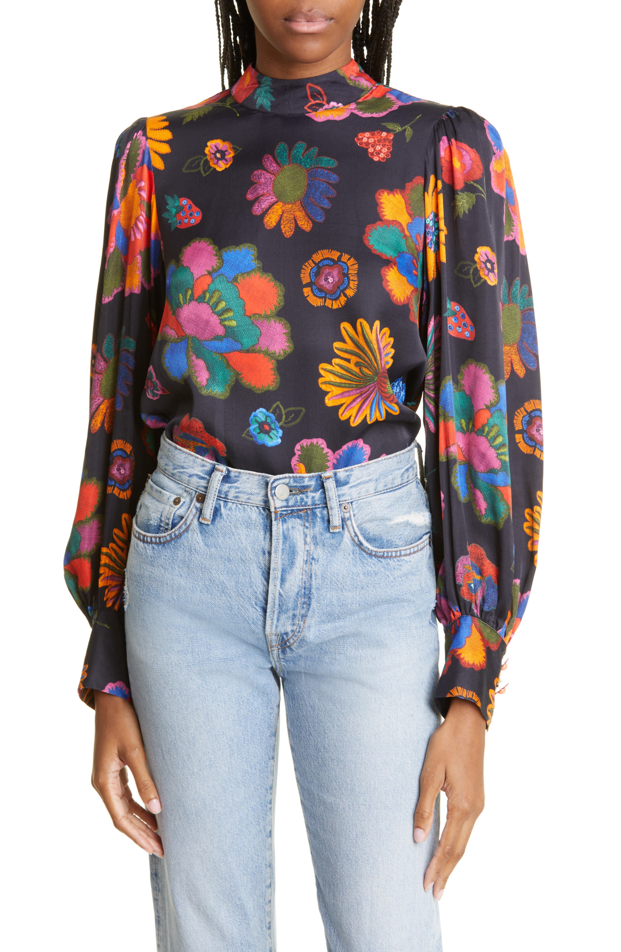 FARM Rio Lily's Garden Mock Neck Blouse | Nordstrom