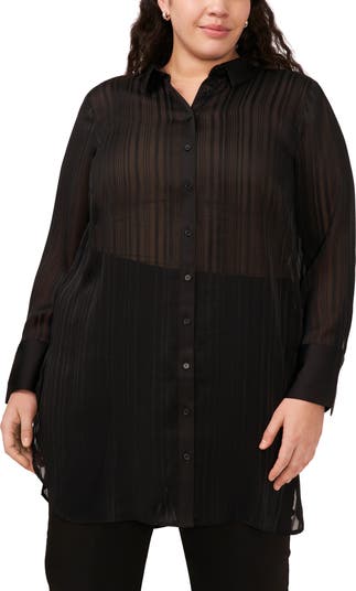 Halogen® Stripe Button-Up Tunic Top | Nordstrom