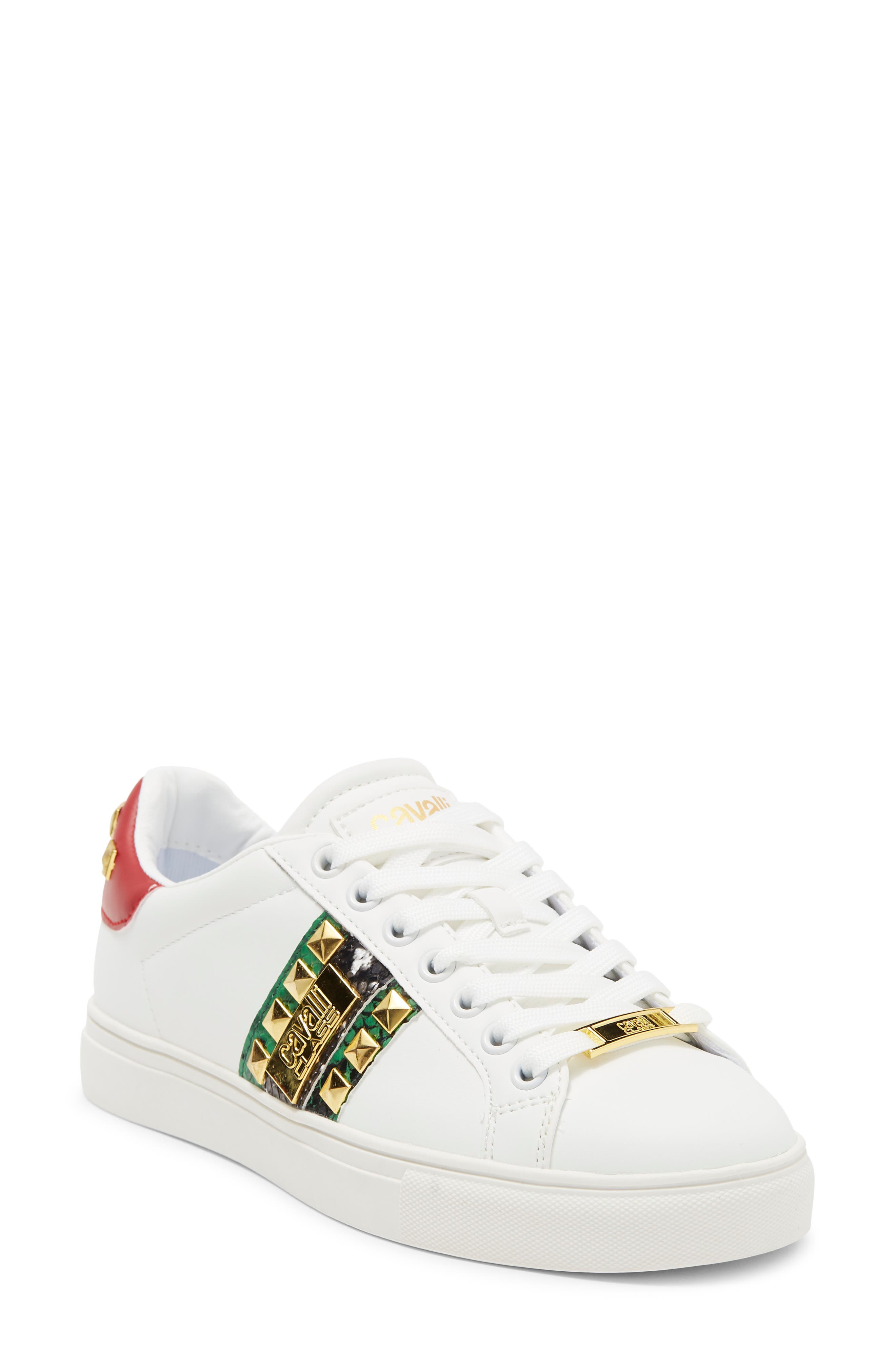 Roberto Cavalli Snake Embossed Pyramid Stud Tennis Shoe (Women ...