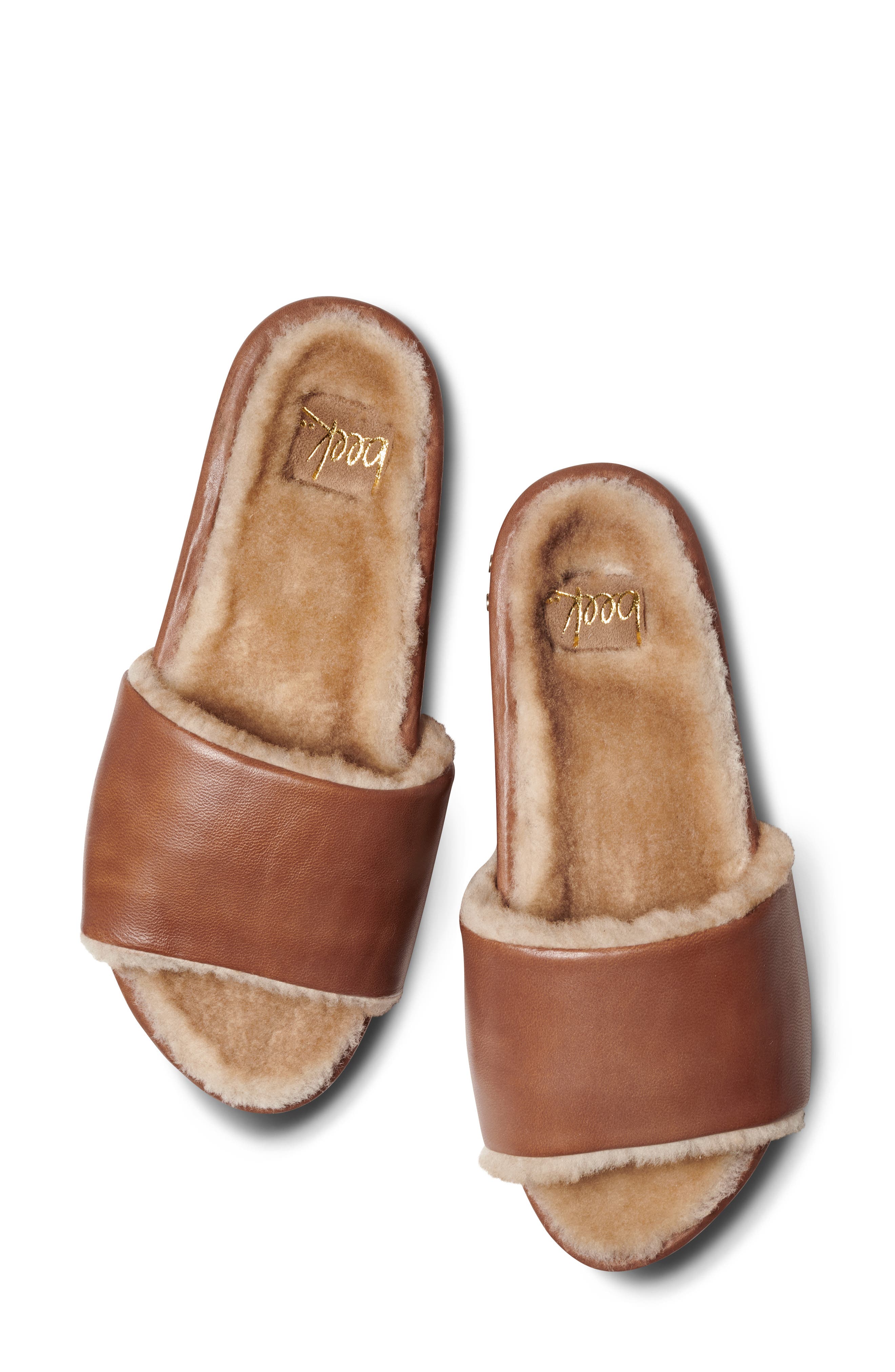 Beek Gallito Genuine Shearling Slide Sandal in Cognac/Honey | Smart Closet