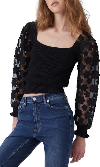 French Connection Juri Mozard Caballo Lace Sleeve Cotton Sweater ...