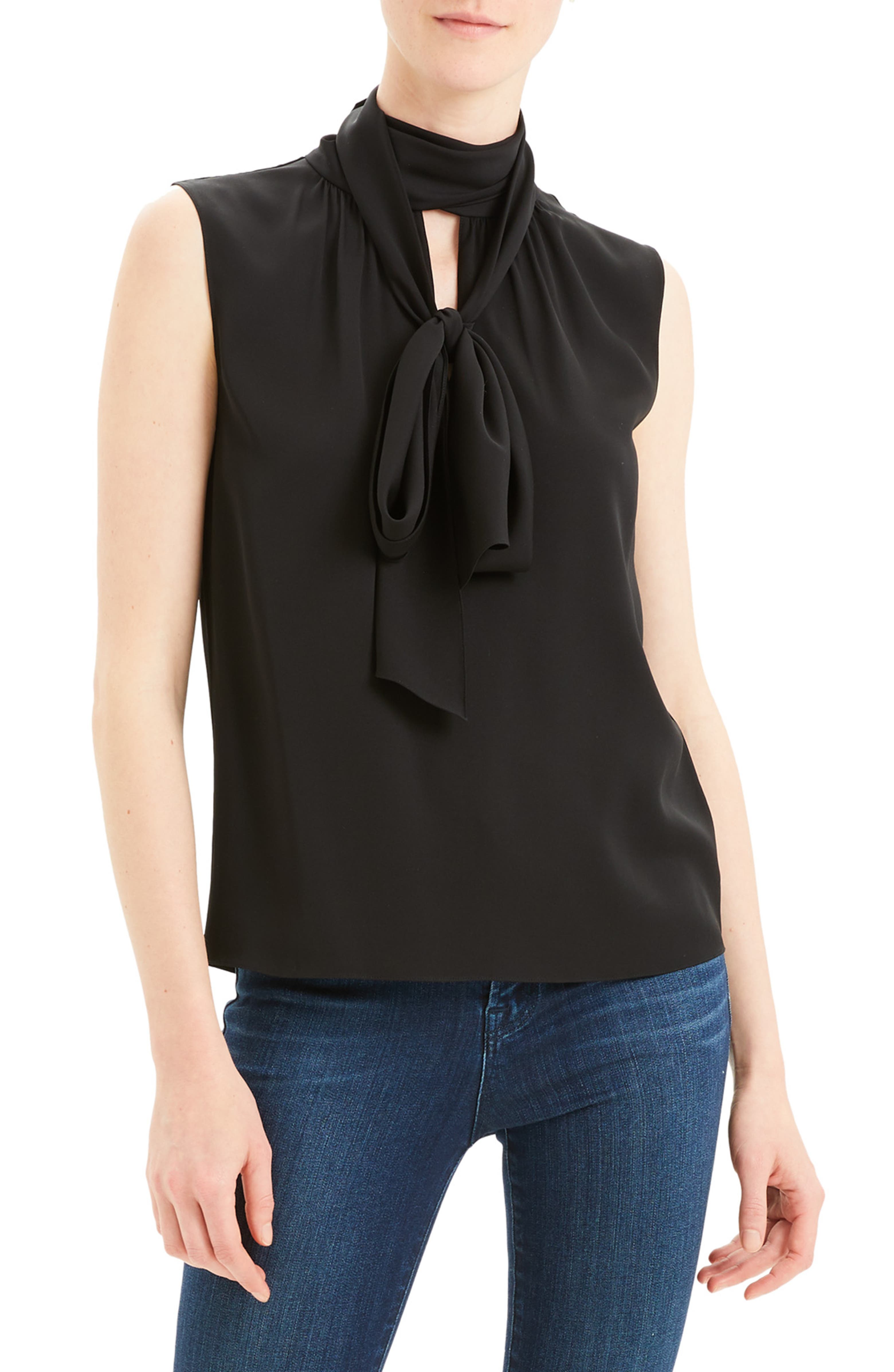 Theory Scarf Tie Sleeveless Stretch Silk Blouse Nordstrom