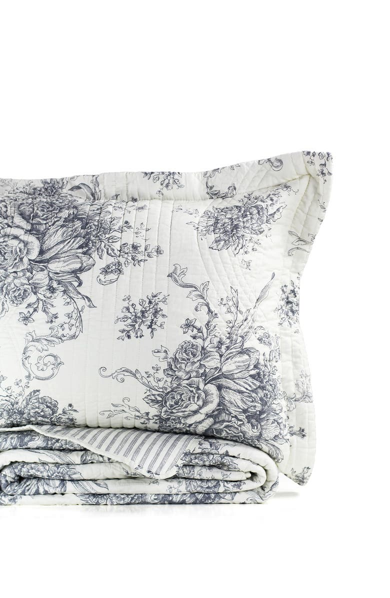 MELANGE HOME Toile & Stripe Reversible Cotton Quilt Set | Nordstromrack