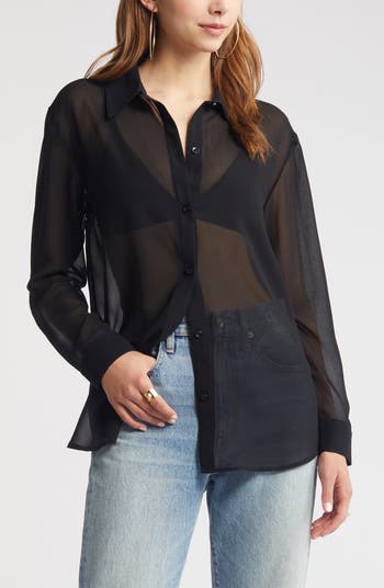 Open Edit Sheer Button-Up Shirt | Nordstromrack