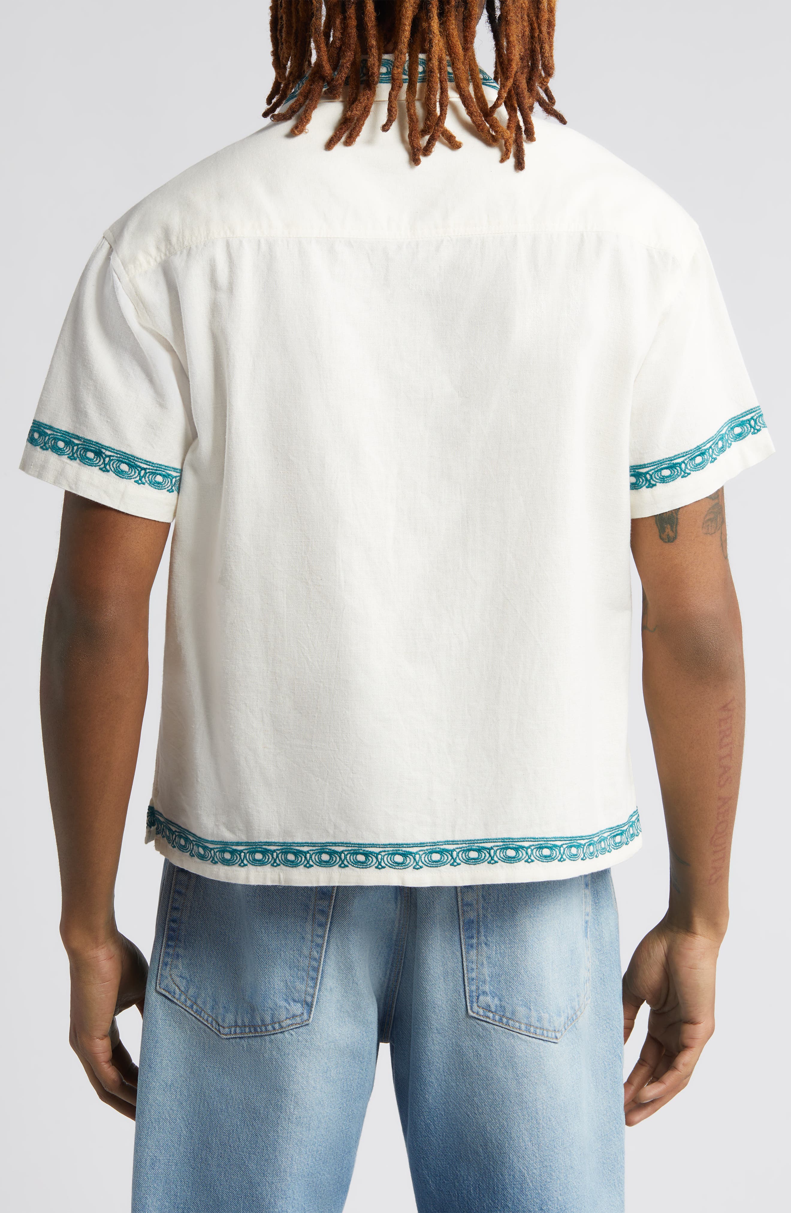 Native Youth Embroidered Short Sleeve Cotton & Linen Button-Up Shirt ...