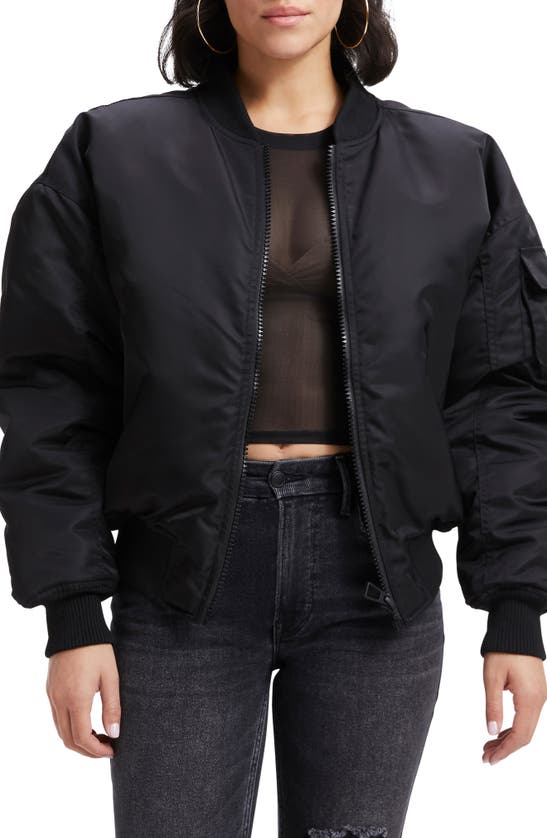 Good American Satin Utility Bomber Jacket In Black001 | ModeSens