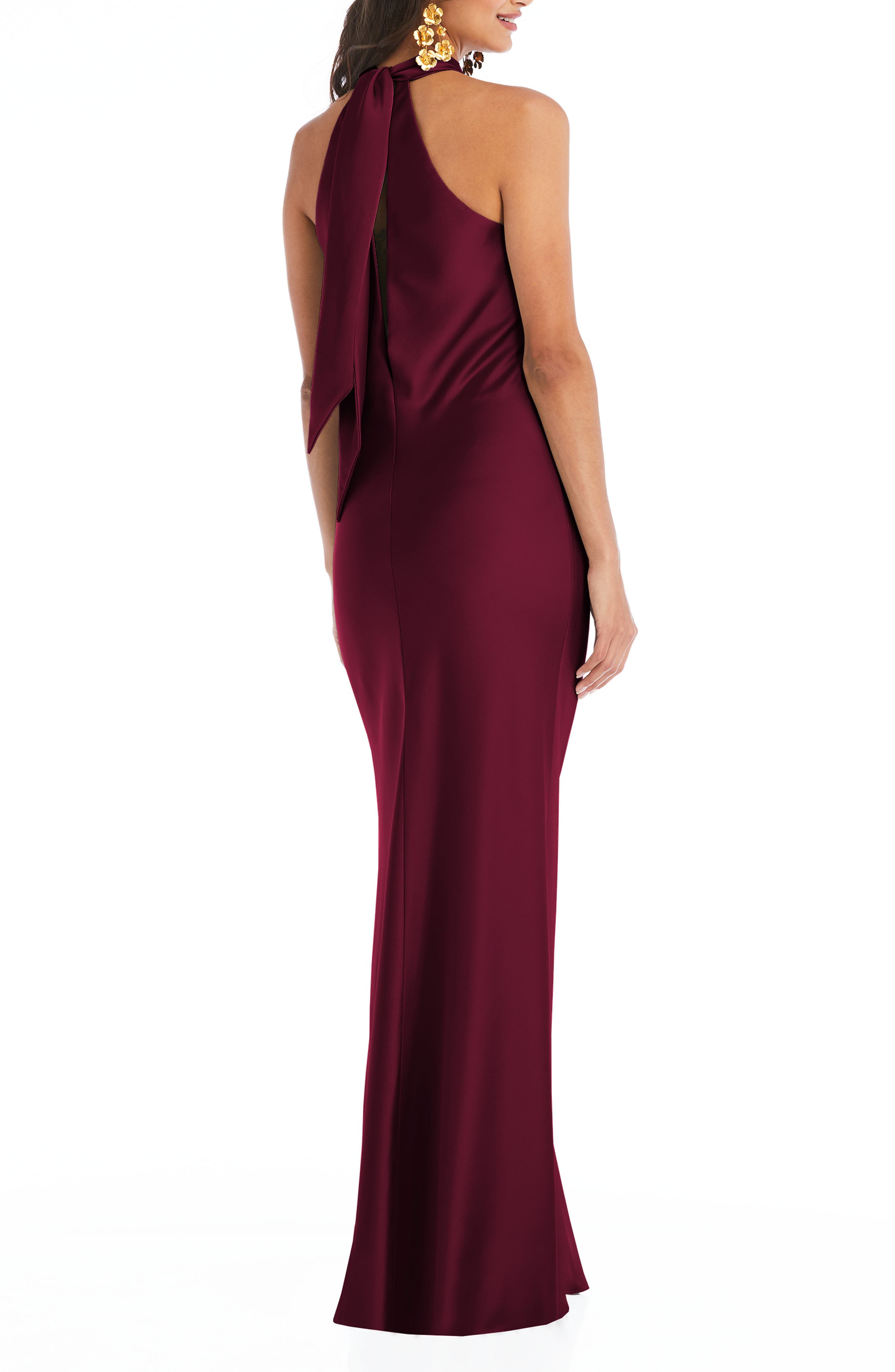 LOVELY Imogen Twist Halter Charmeuse Trumpet Gown | Nordstrom