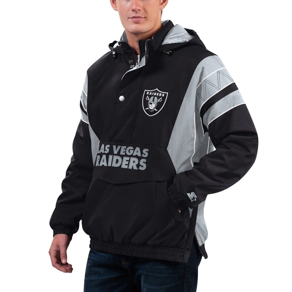 STARTER Men's Starter Black/Silver Las Vegas Raiders Home Team Half-Zip ...