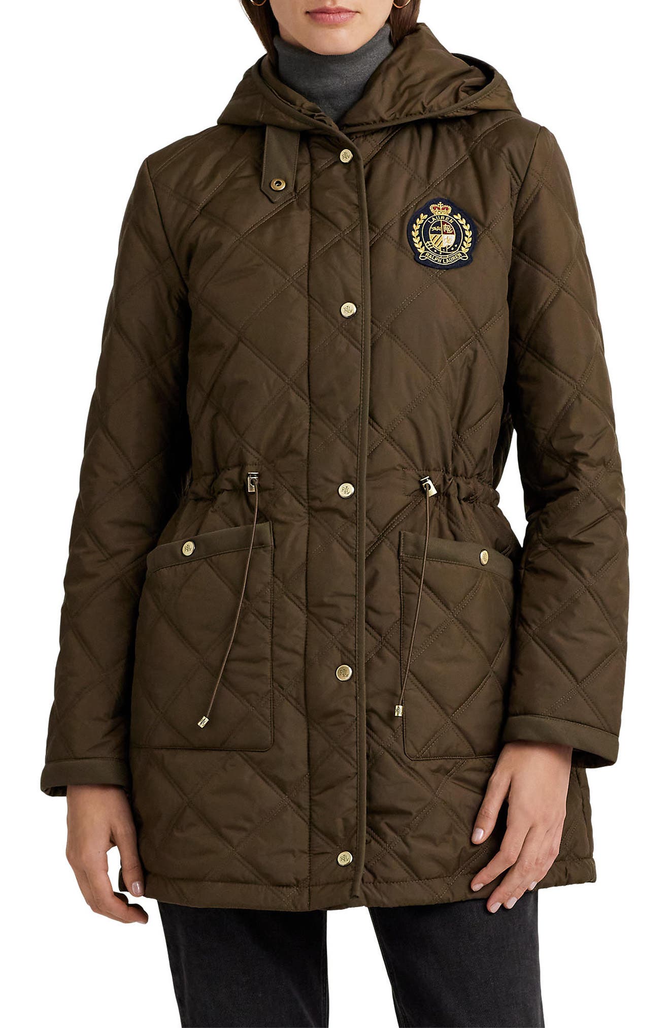 Lauren Ralph Lauren Crest Embroider Patch Quilted Hooded Jacket | Nordstrom