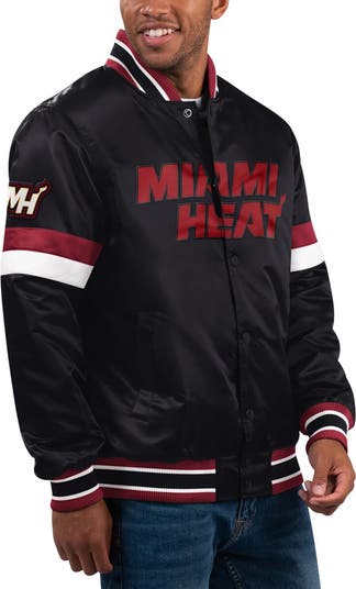 STARTER Men's Starter Black Miami Heat Home Game Satin Full-Snap ...