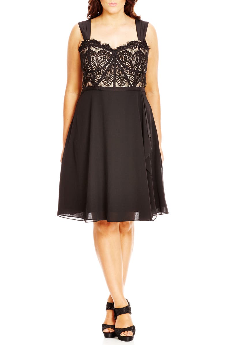 City Chic Eyelash Evie Lace And Chiffon Cocktail Dress Plus Size