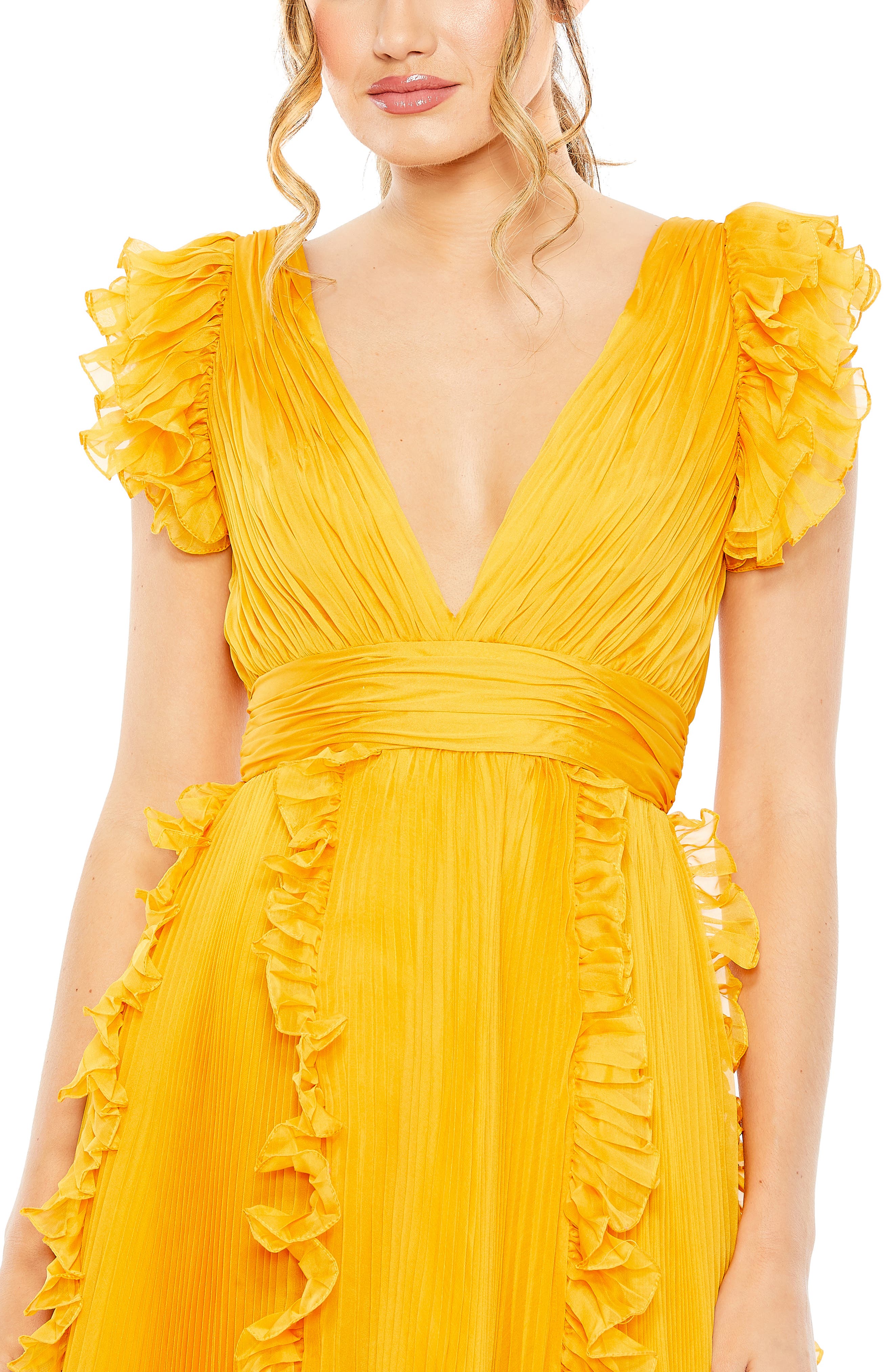 Mac Duggal Pleated Ruffle Cap Sleeve Chiffon Gown | Nordstrom