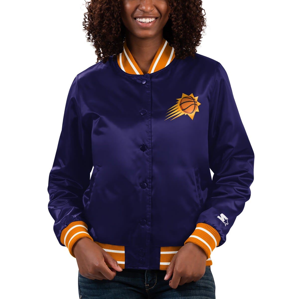 STARTER Women's Starter Purple Phoenix Suns Full Count Satin Full-Snap Varsity Jacket | Nordstrom