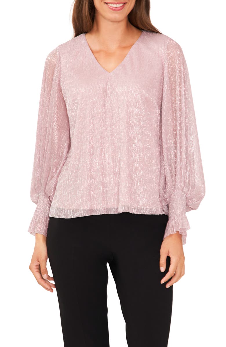 Halogen® Metallic Semisheer Bishop Sleeve Blouse | Nordstrom