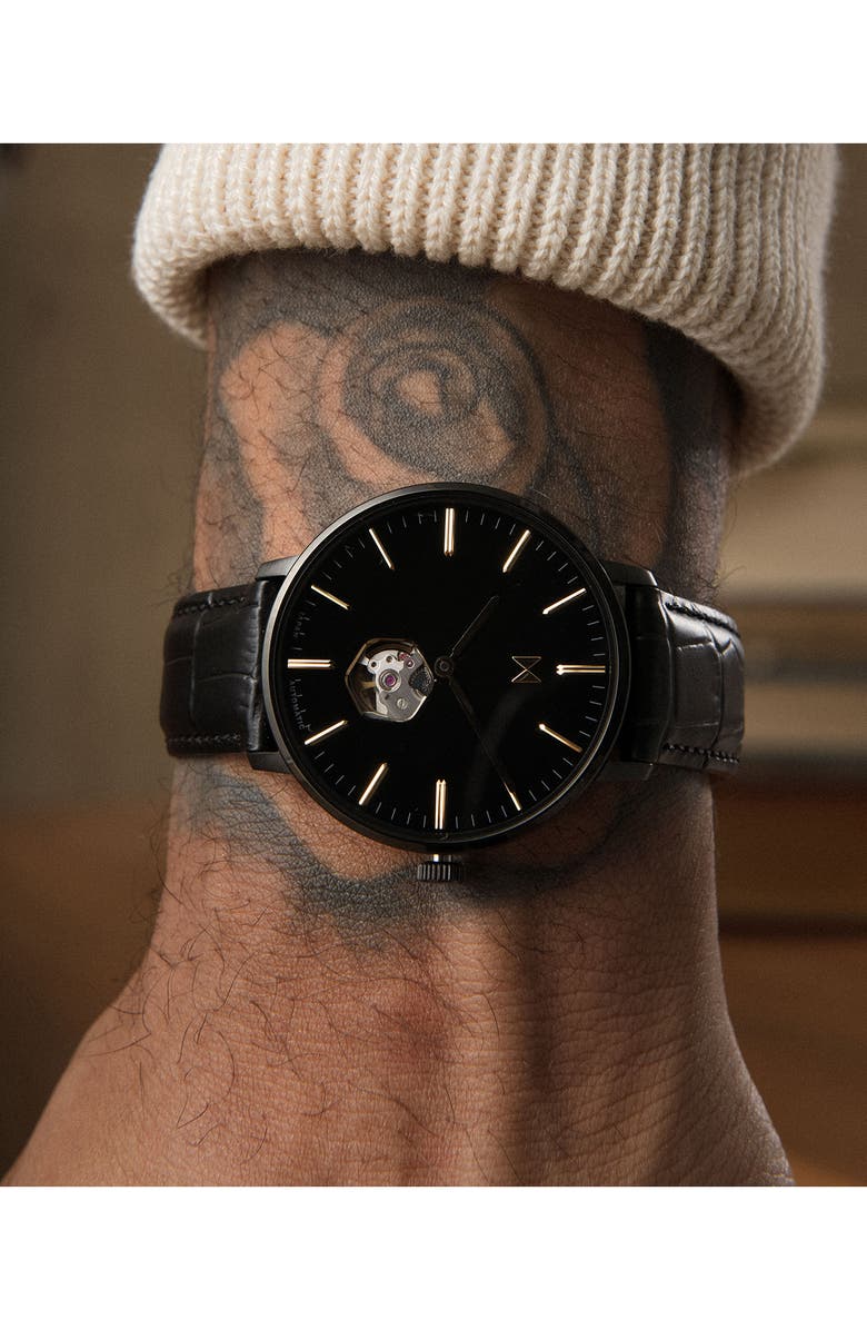 MVMT Legacy Slim Automatic Leather Strap Watch, 45mm | Nordstrom