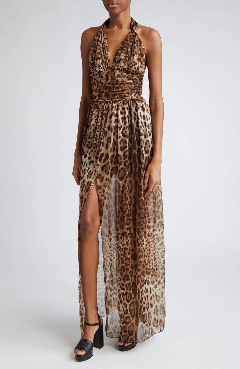 Dolce&Gabbana Leopard Print Silk Chiffon Halter Dress | Nordstrom