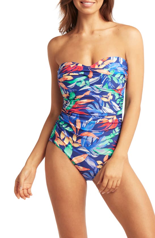 Sea Level Twist Bandeau One Piece Swimsuit In Royal Modesens