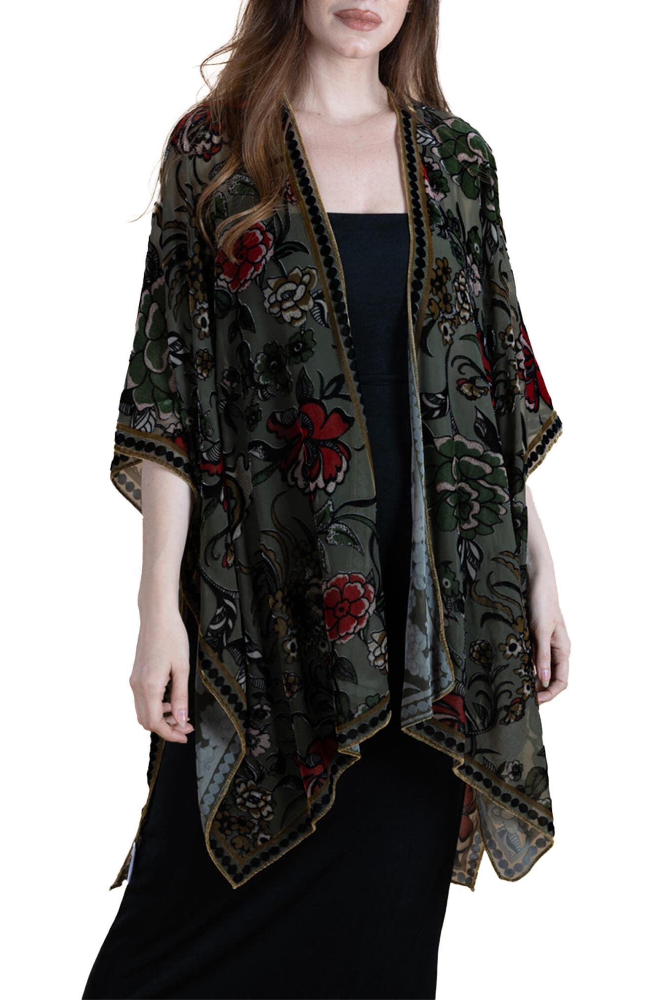 SAACHI Floral Velvet Burnout Ruana | Nordstromrack
