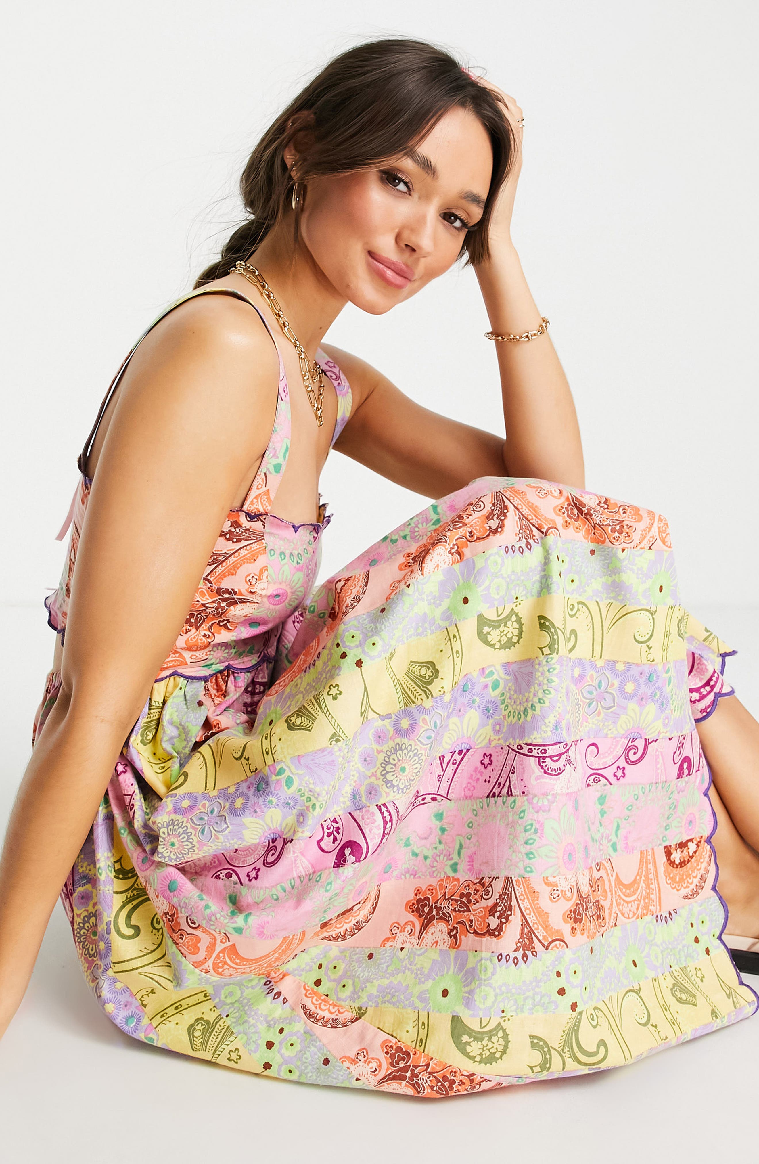 ASOS DESIGN Scallop Mixed Print Sundress | Nordstromrack