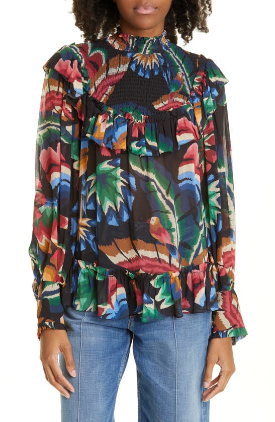 Farm Rio Forest Print Blouse In Chevron Forest Black | ModeSens