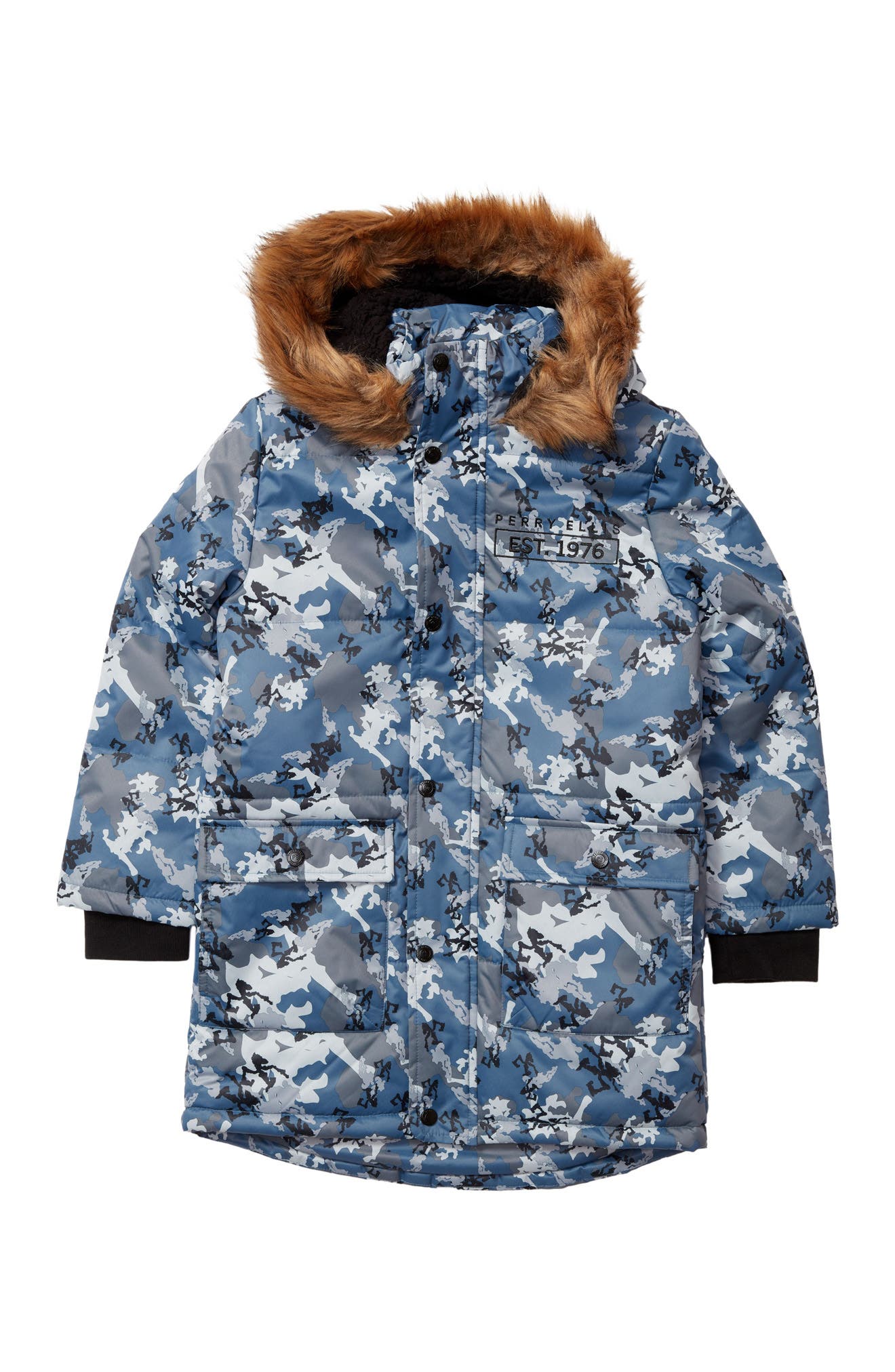 Perry Ellis Kids' Faur Fur Trim Hooded Anorak Puffer Jacket In Grey ...