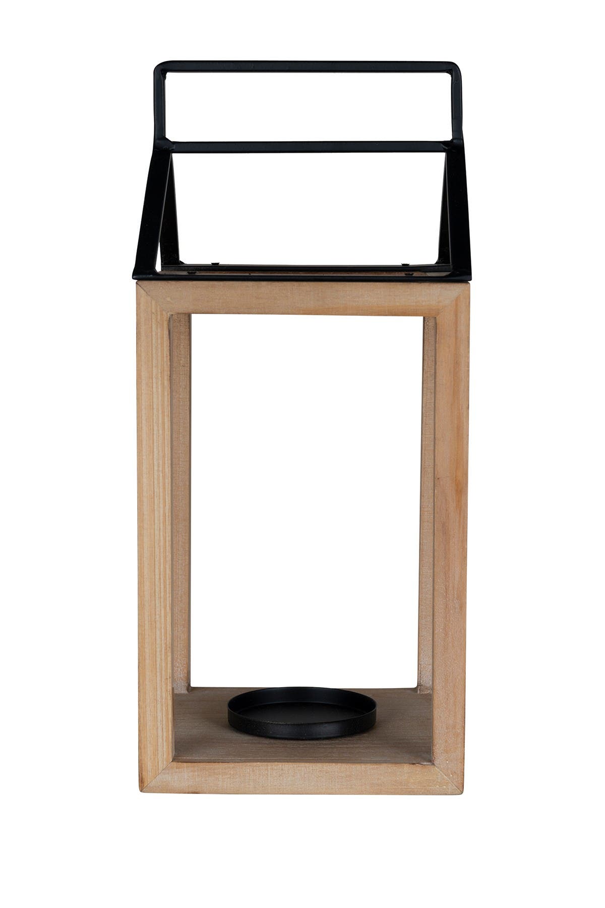 Stratton Home Natural Wood & Black Metal Open Lantern In Light Natural ...