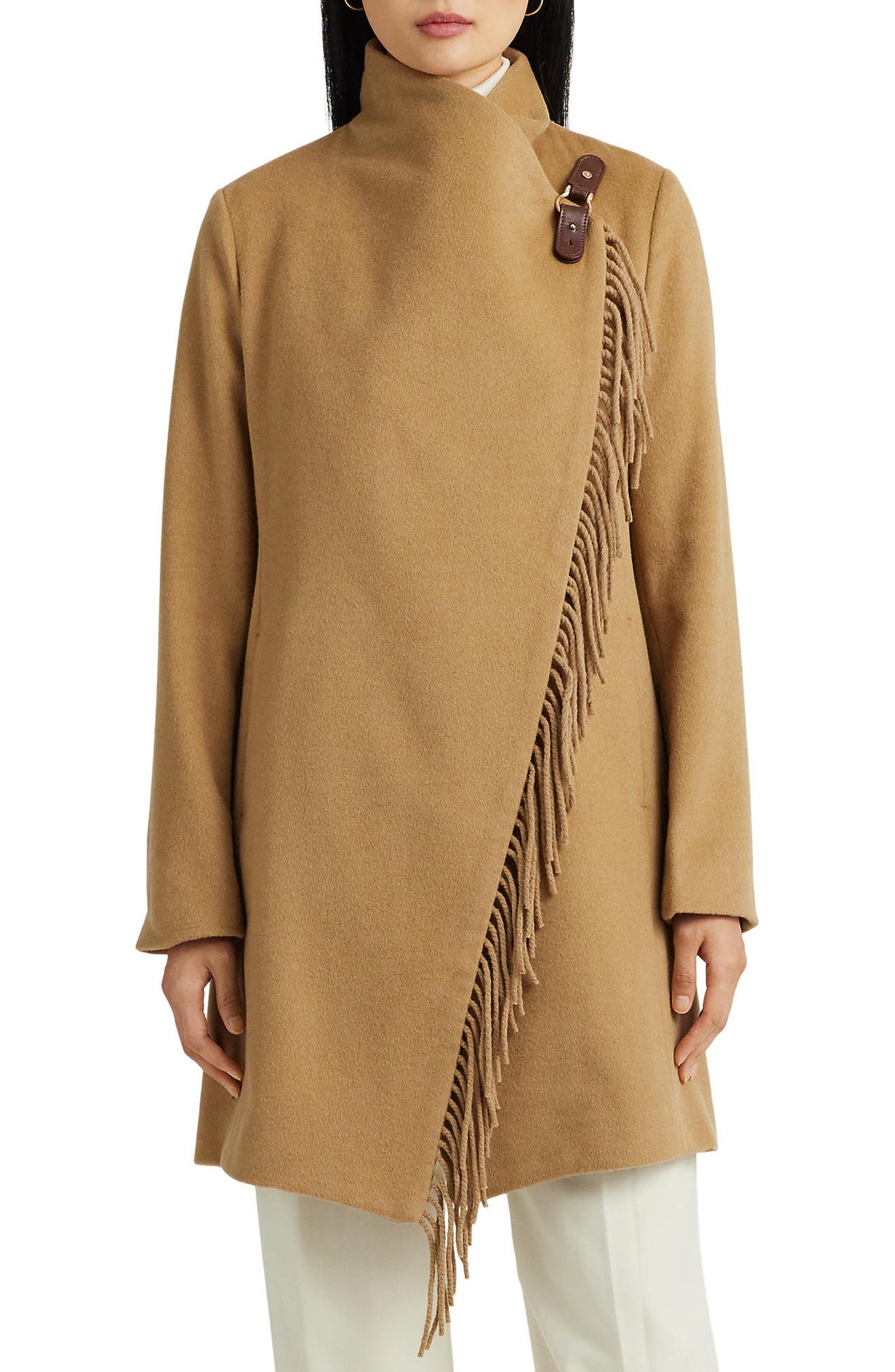 Lauren Ralph Lauren Fringe Drape Wool Blend Coat | Nordstromrack