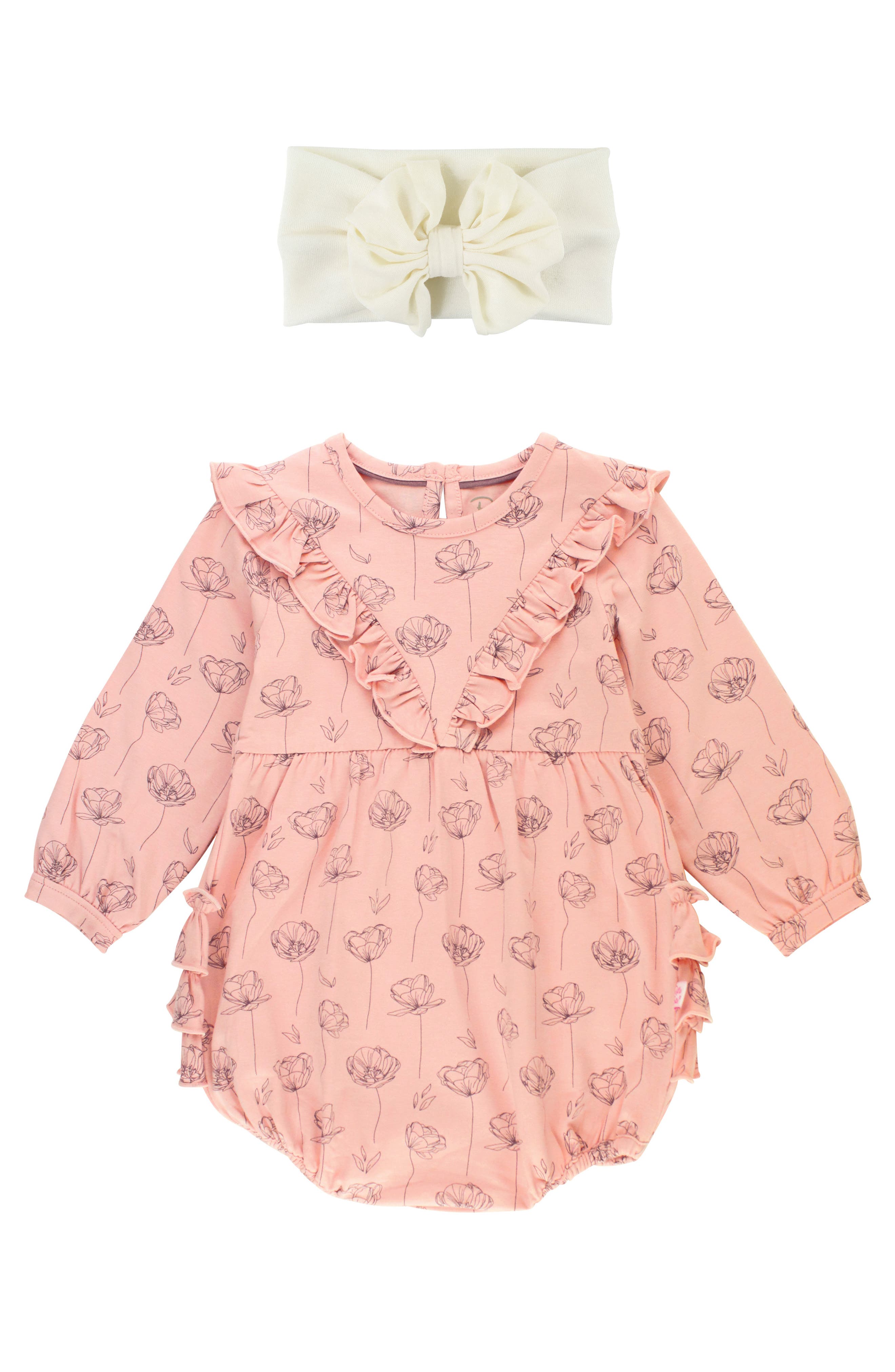RuffleButts Floral Ruffle Romper & Headband Set | Nordstrom