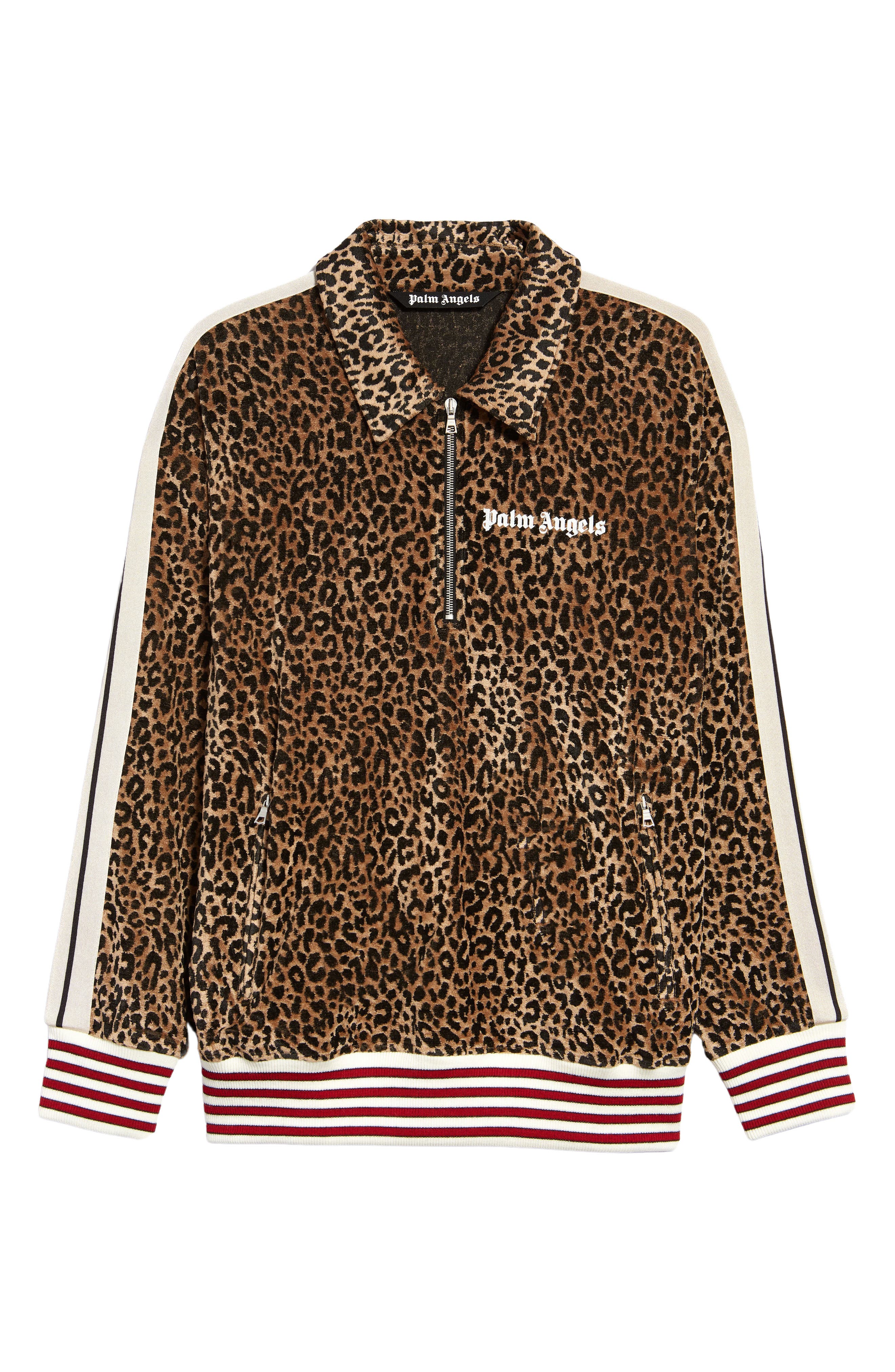 Palm Angels Men's Leopard Jacquard Quarter Zip Track Jacket | Nordstrom