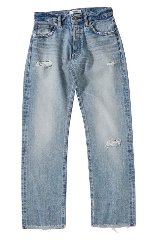 Moussy Steel Distressed Straight Leg Jeans In Blue | ModeSens