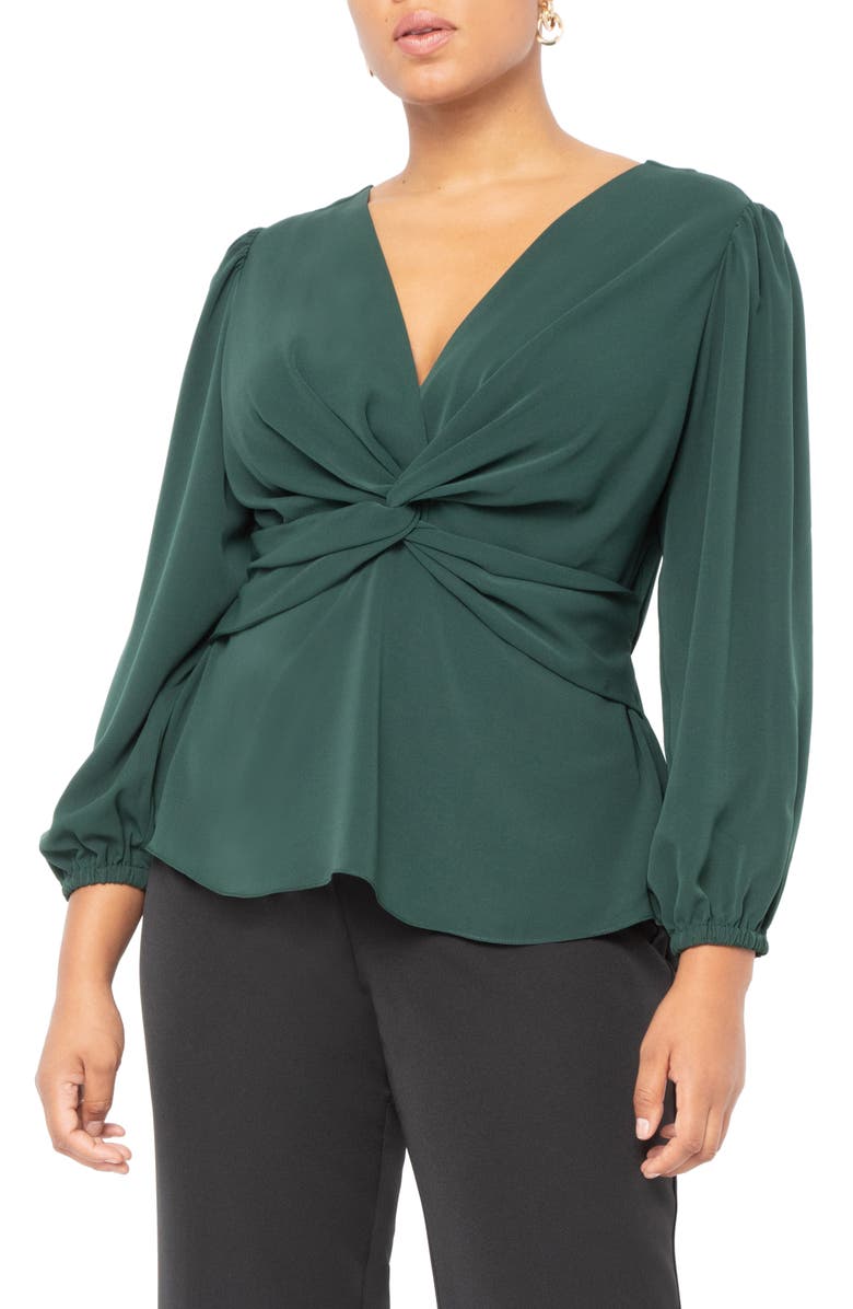 Eloquii Twist Front Peplum Stretch Crepe Blouse Plus Size Nordstrom