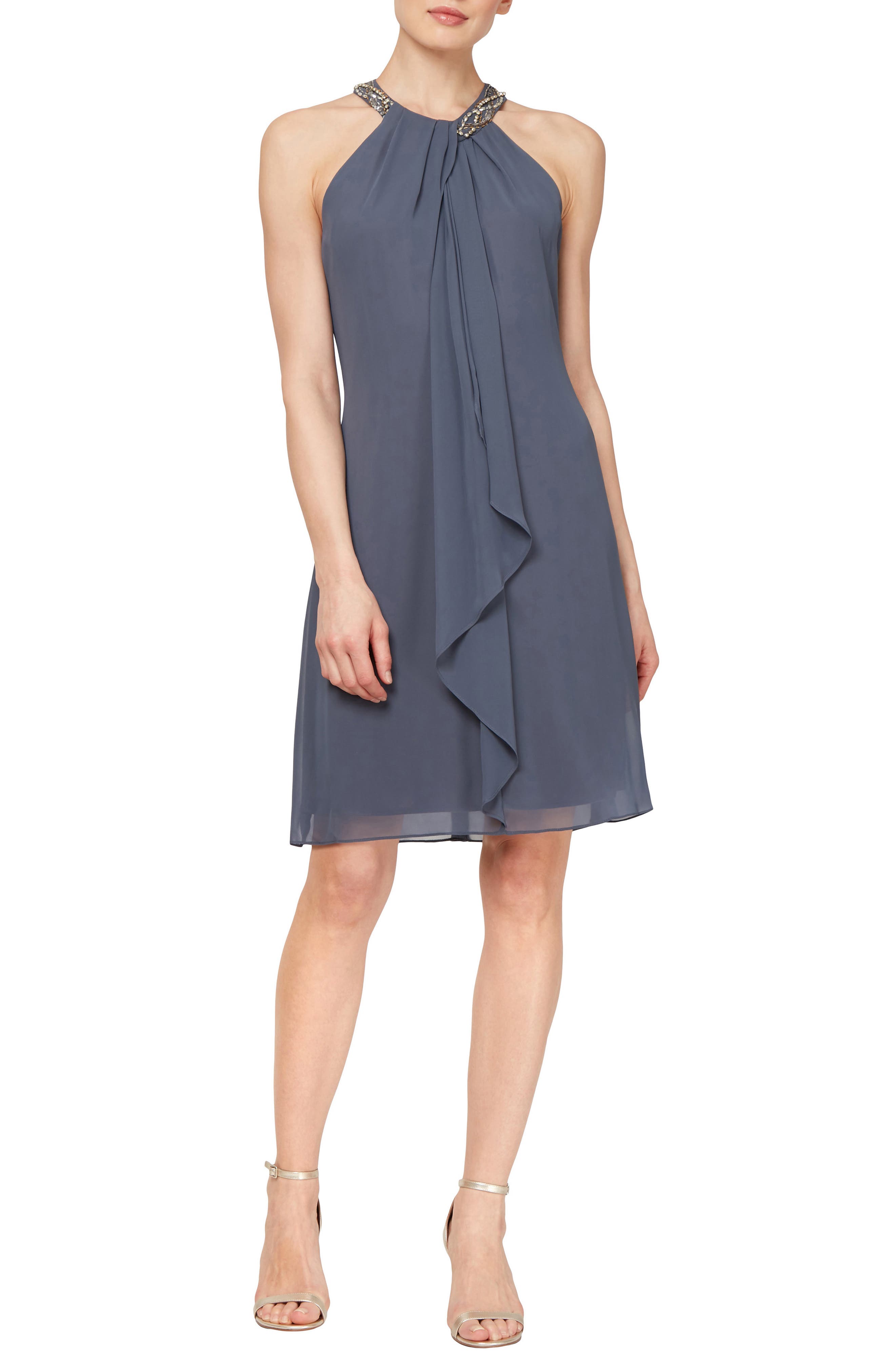 SL FASHIONS Bead Braided Halter Chiffon Dress | Nordstromrack