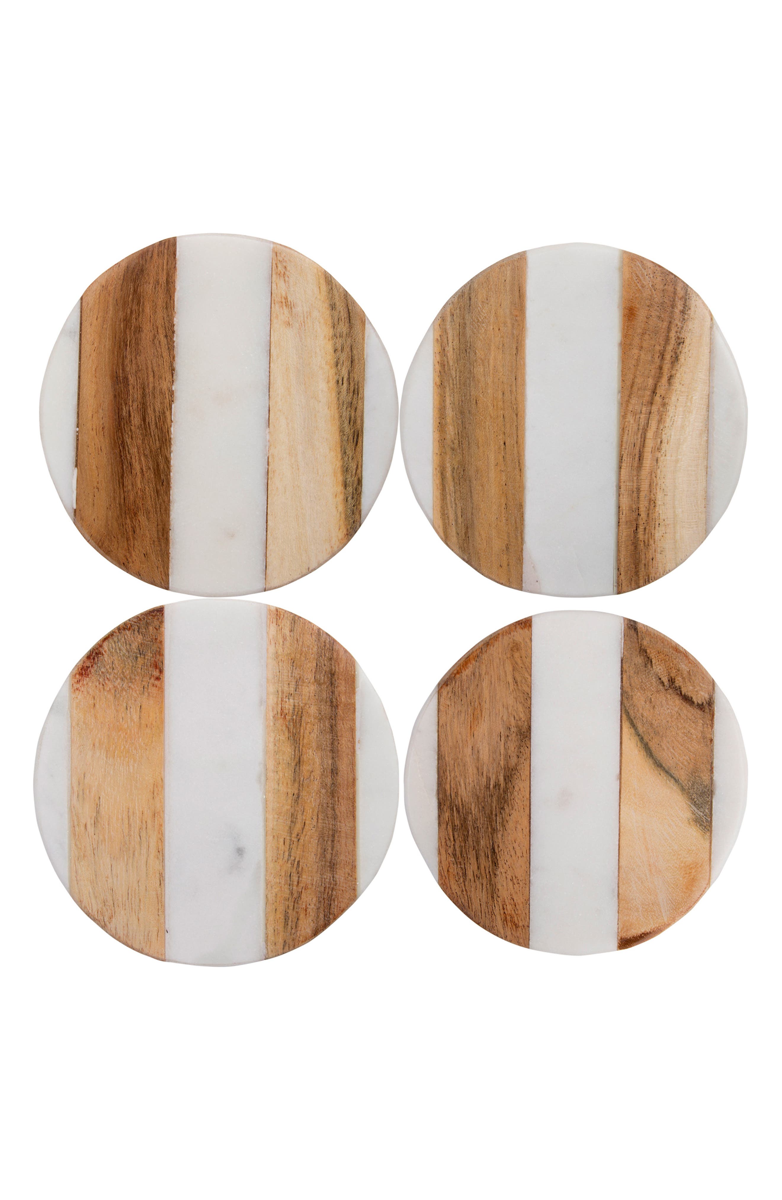 HOME ESSENTIALS AND BEYOND Round Marble Wood Coasters - Set of 4 ...