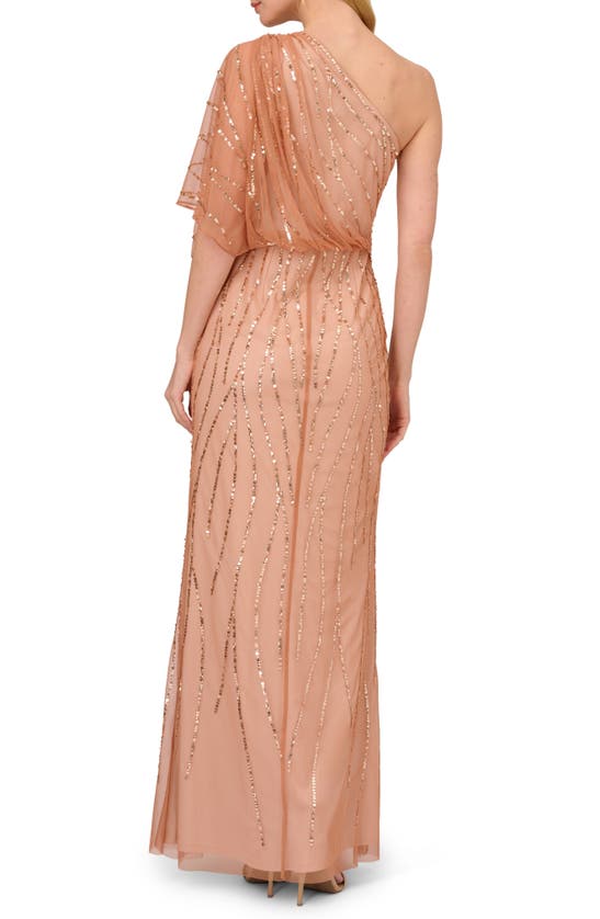 Adrianna Papell Beaded One Shoulder Gown In Terracotta Modesens