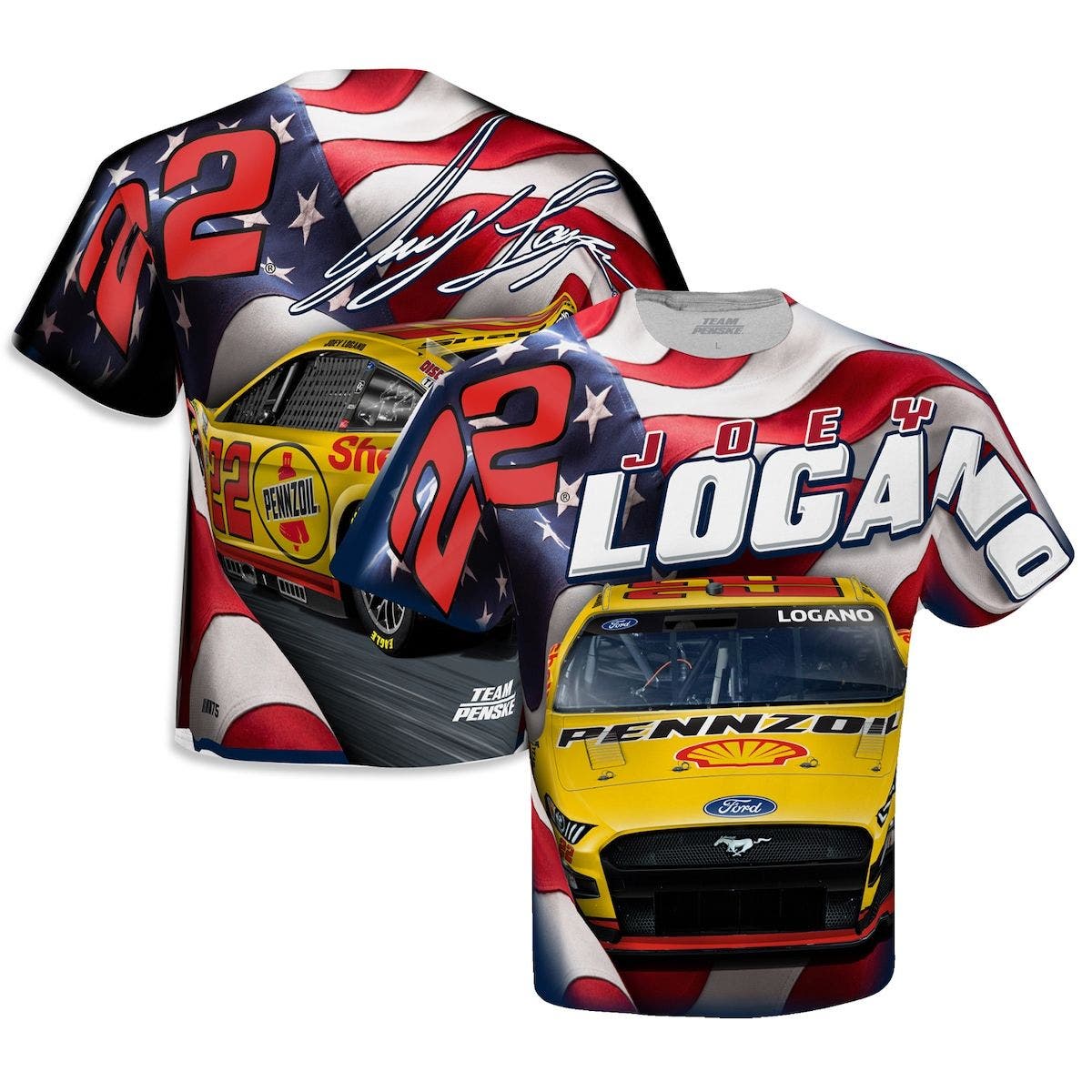 TEAM PENSKE Men's Team Penske White Joey Logano Sublimated Patriotic T ...