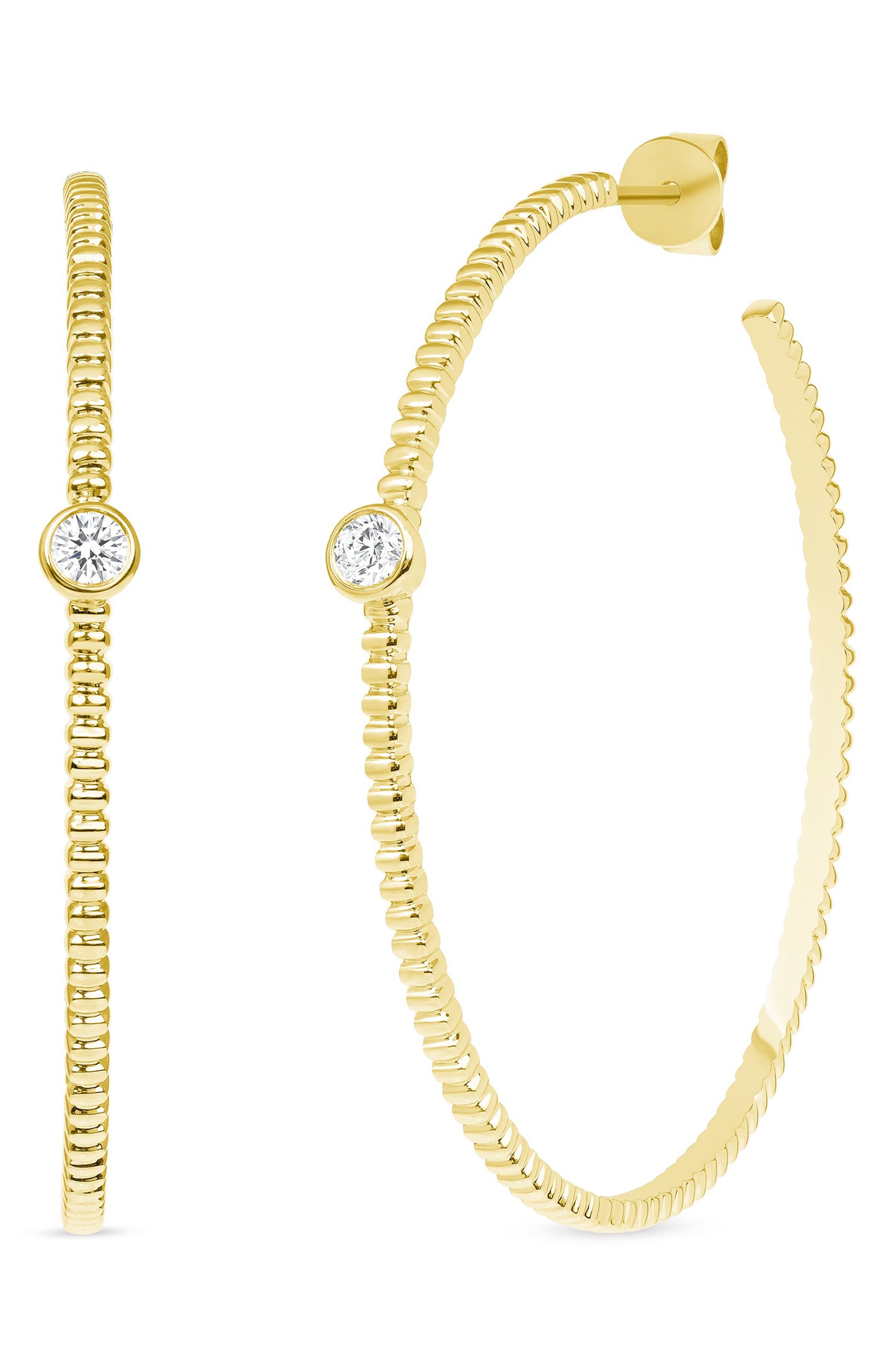 RON HAMI 14K Yellow Gold Textured Diamond Hoop Earrings - 0.09 ctw ...